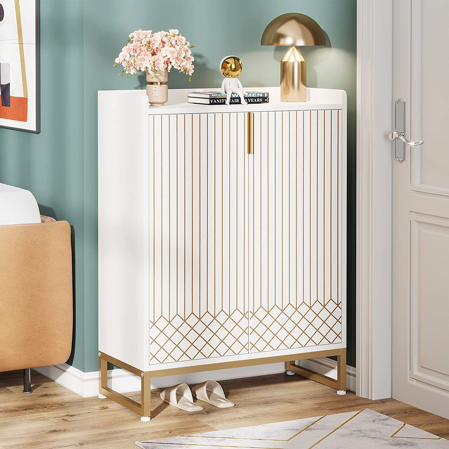 Everly Quinn Hauge 20 Pair Shoe Storage Cabinet, 5-tier Entryway Shoe ...