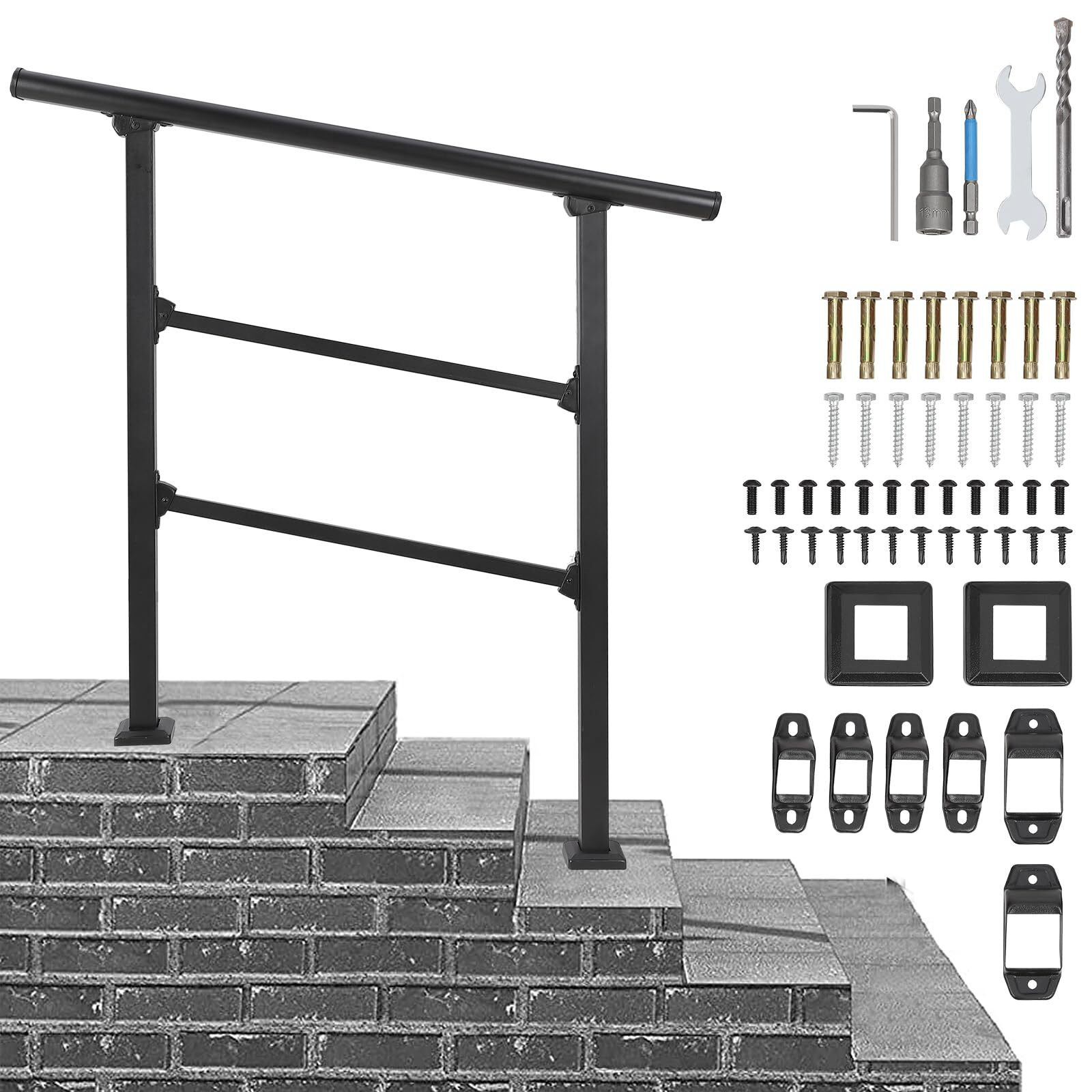 babevy Outdoor Handrail, 3 Step Stair Handrail, Outdoor Stair Railing ...