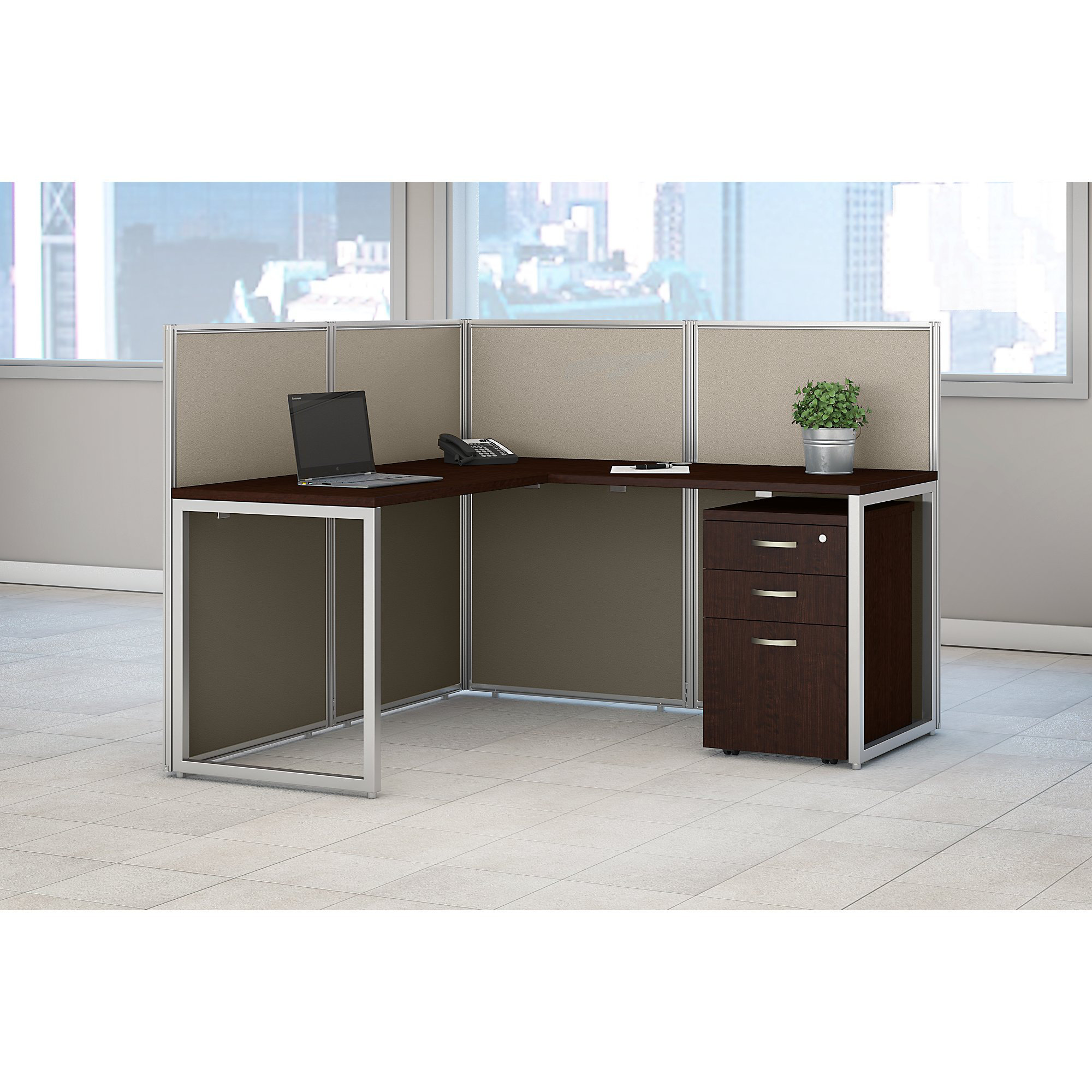 Bush Business Furniture Easy Office L-Shaped Open Benching Workstation ...
