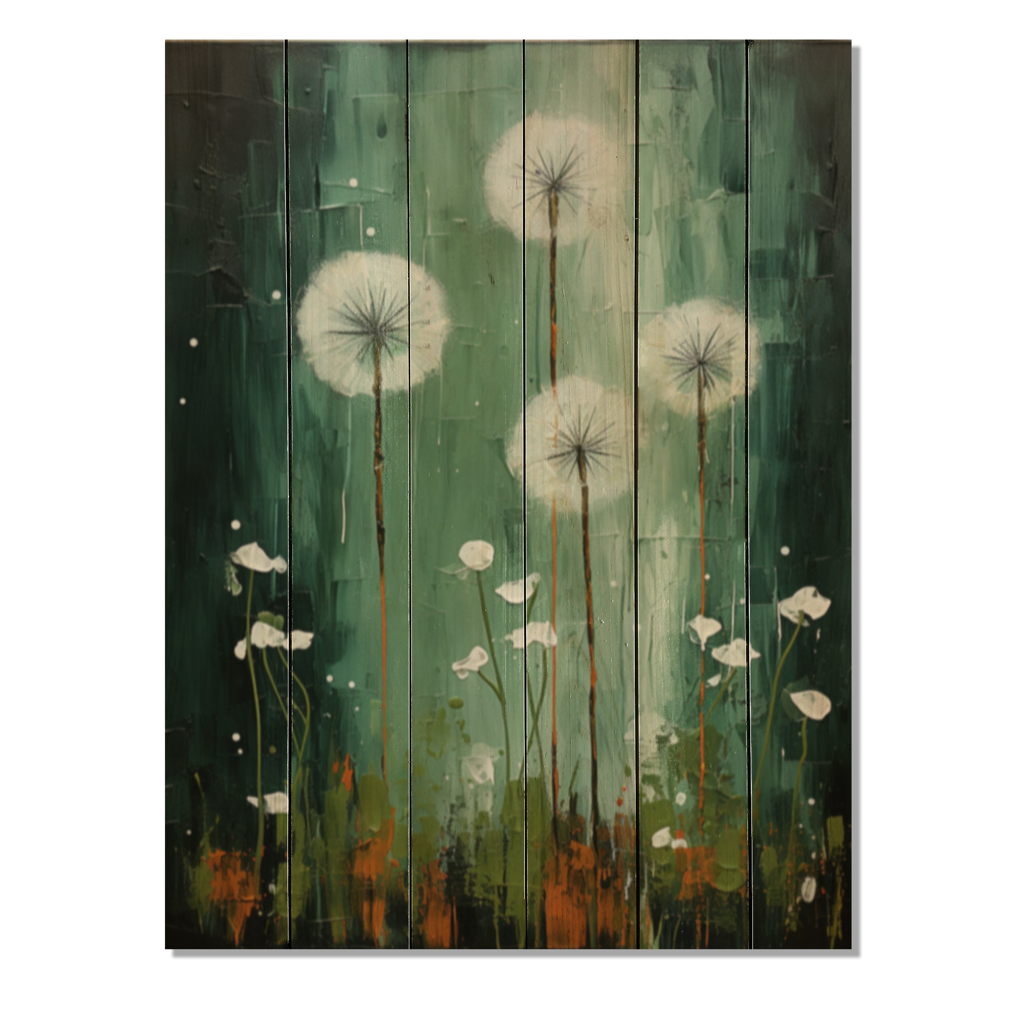 Red Barrel Studio® Green Dandelion Collage III On Wood Print | Wayfair
