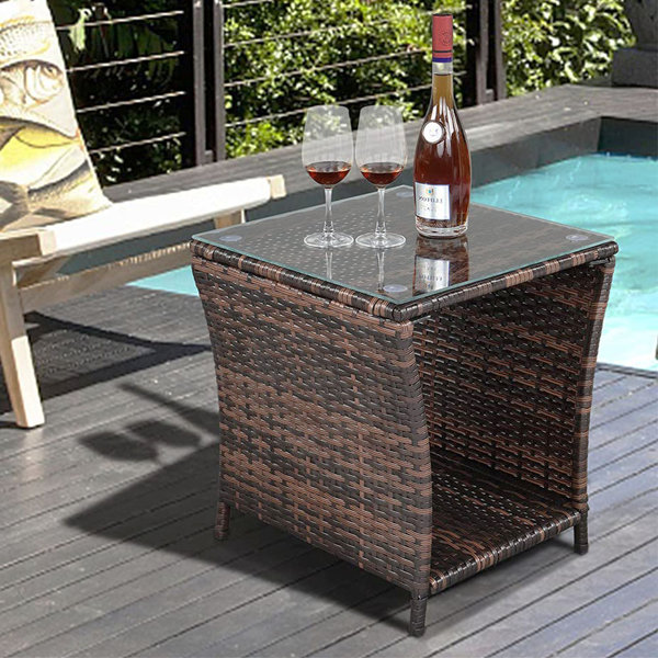 Winston Porter Jelsy Patio Wicker Side Coffee Table, Bistro Square ...