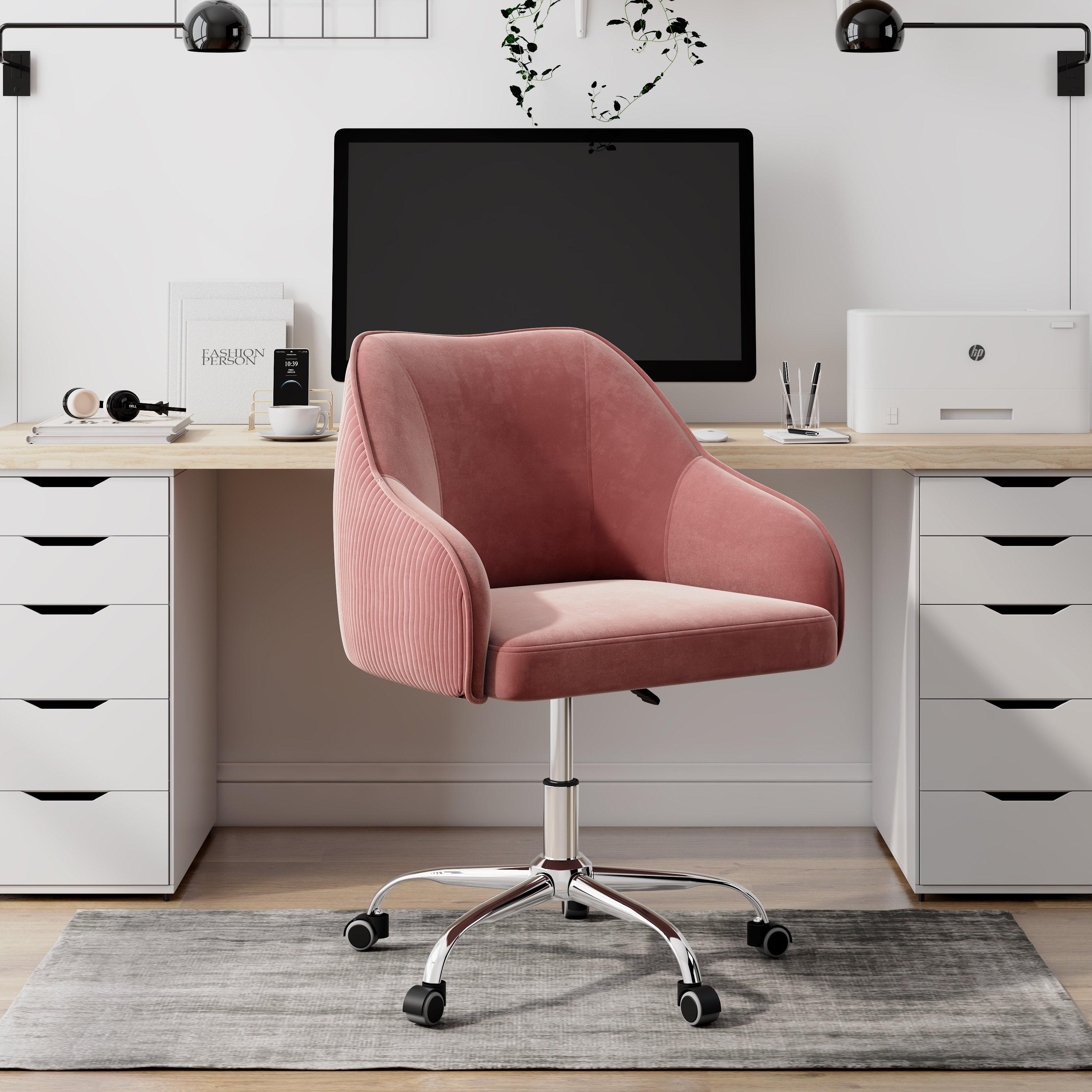 Etta Avenue™ Kinzie Epinine Velvet Upholstered Swivel & Adjustable ...