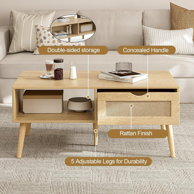 Bay Isle Home™ Wood Coffee Table With Storage, Boho Dining Table With ...
