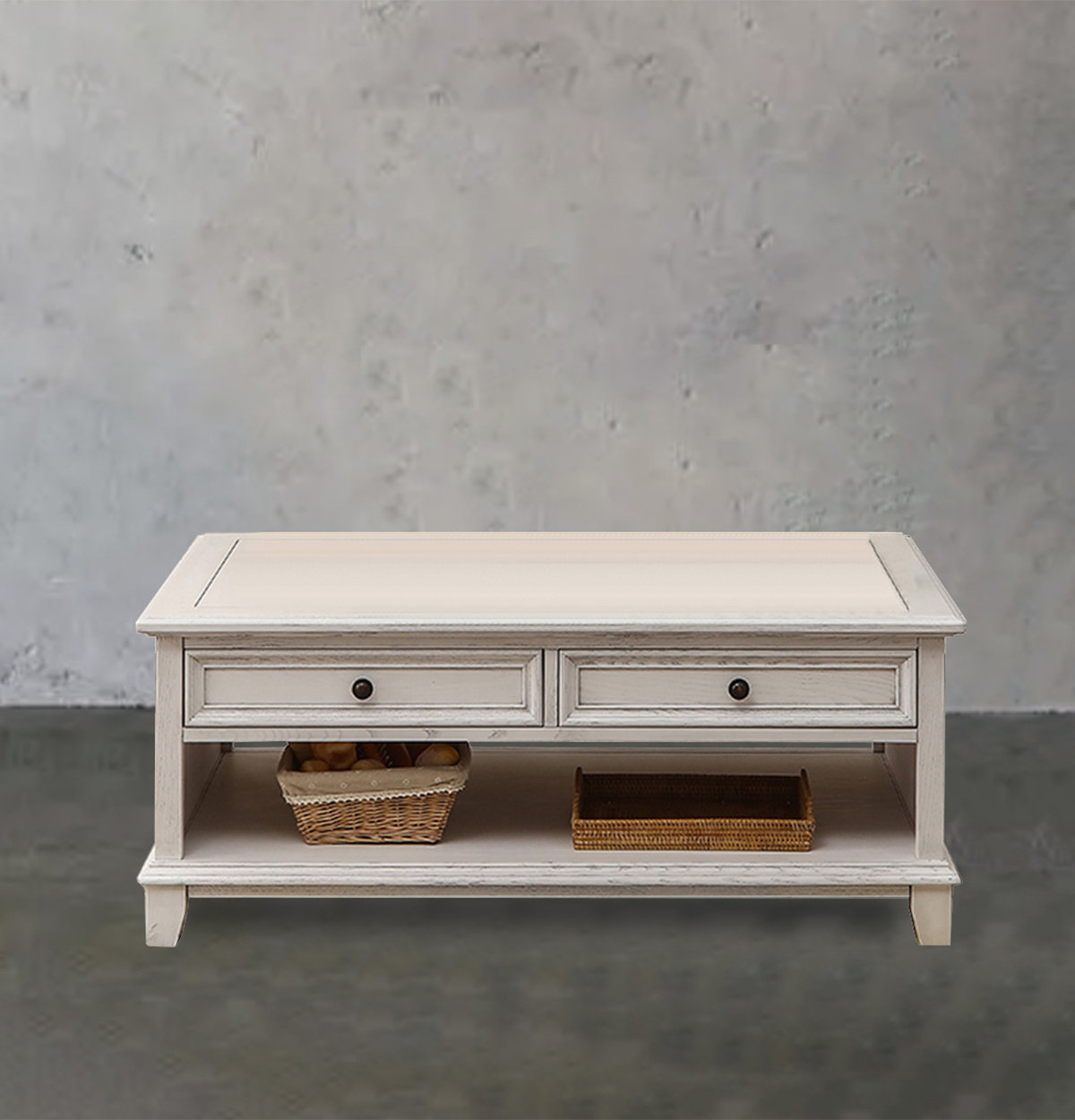 Stella Trek Four-drawer coffee table in solid white wood. | Wayfair