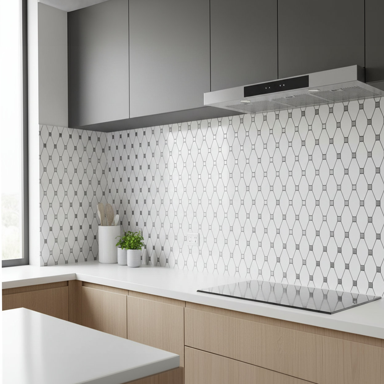 Mango Tile Alps 12" x 12" Marble Octagon and Dot Mosaic Wall & Floor ...
