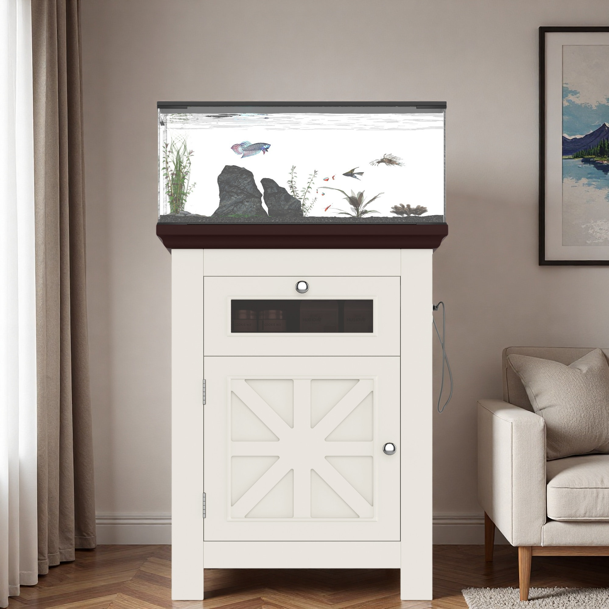 Tucker Murphy Pet™ Fish Tank Stand With Power Outlets, Storage Cabinet ...