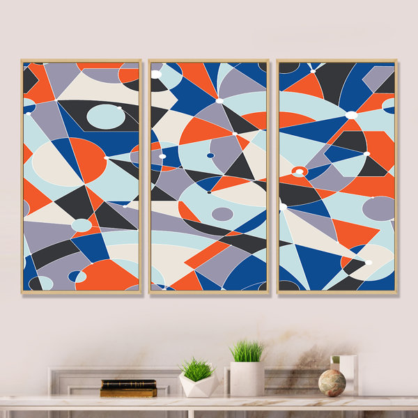 George Oliver " Retro Geometric Grid IV " 3 - Pieces | Wayfair