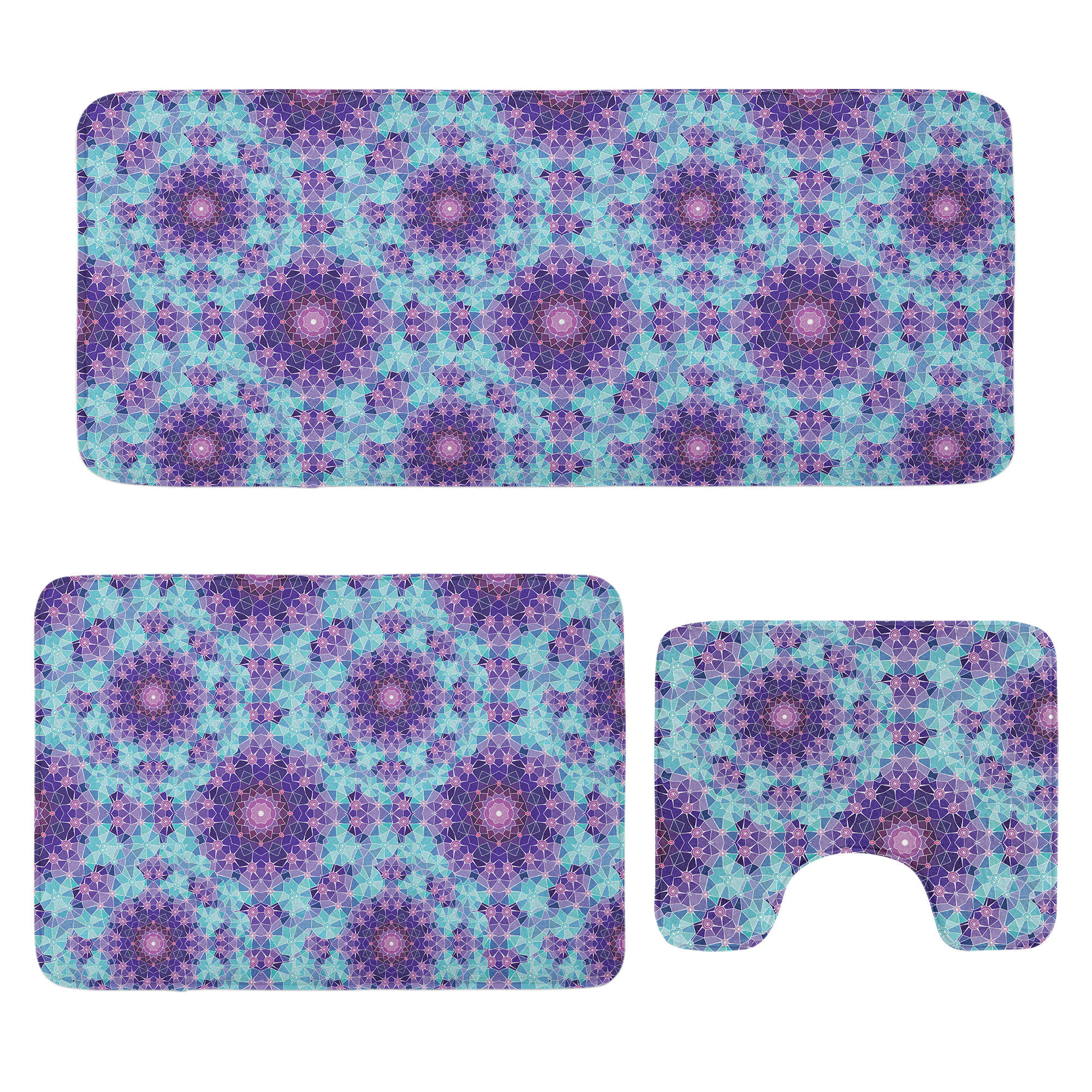 Dakota Fields Purple Mandala Bathroom Rug Set 3 Pieces U-Shape ...