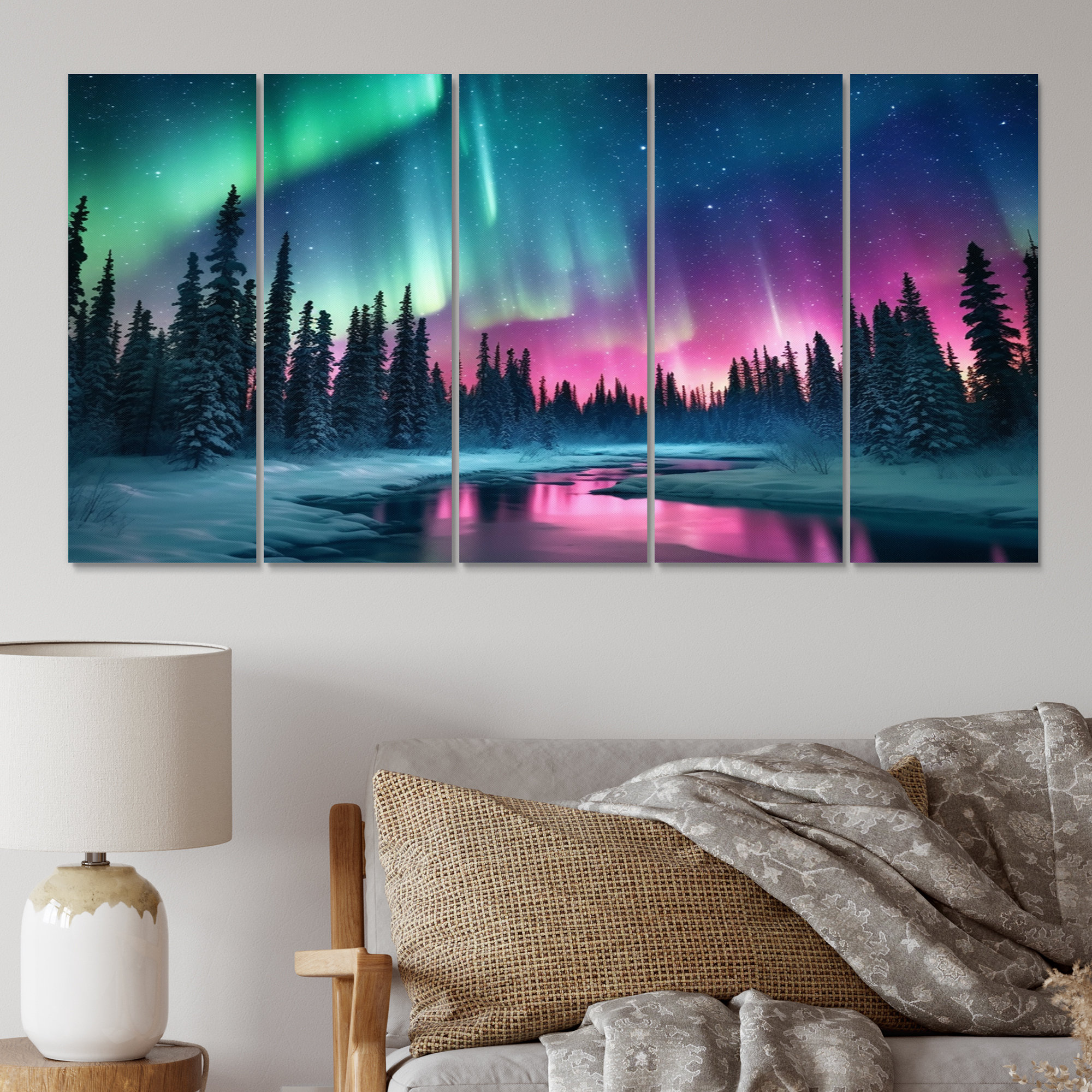 Design Art 5 Northern Lights In Alaska II Wall Decor Set Metal | Wayfair