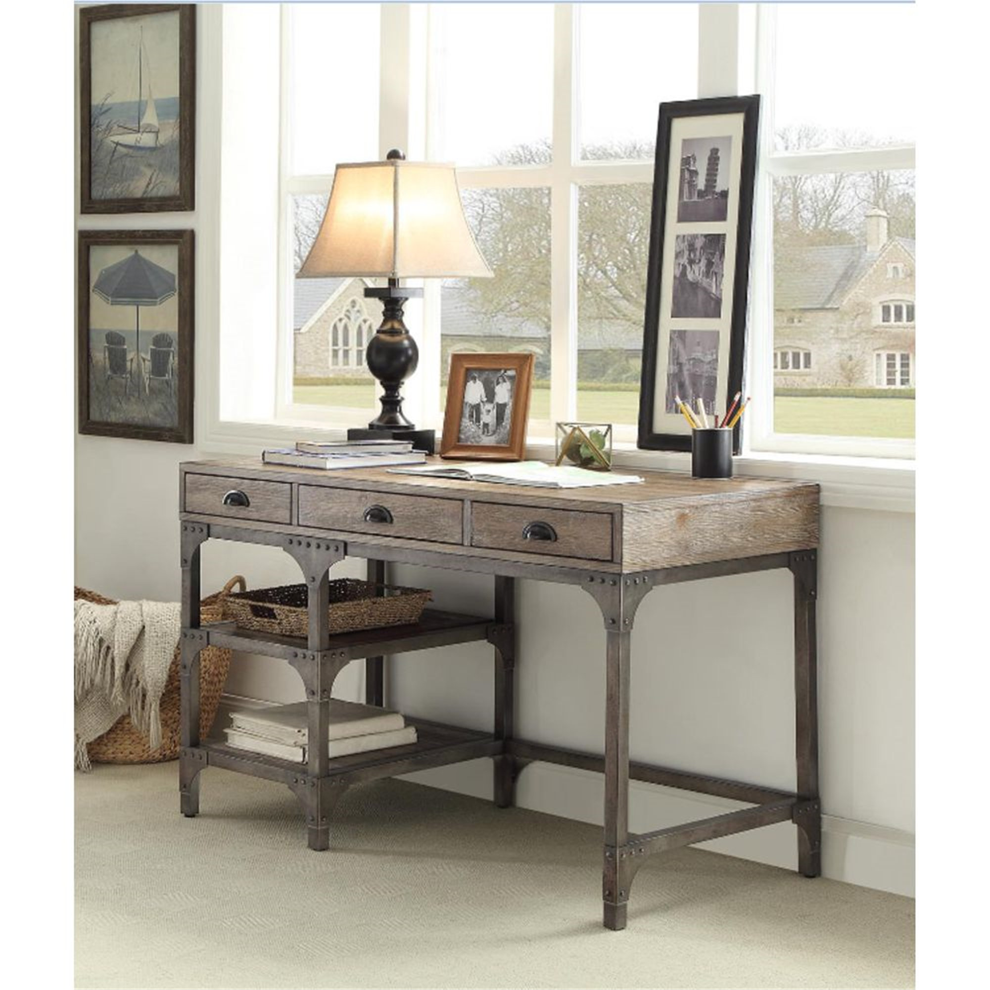 Ivy Bronx Writing Desk, Study Desk With Drawer And Open Shelf, Modern ...