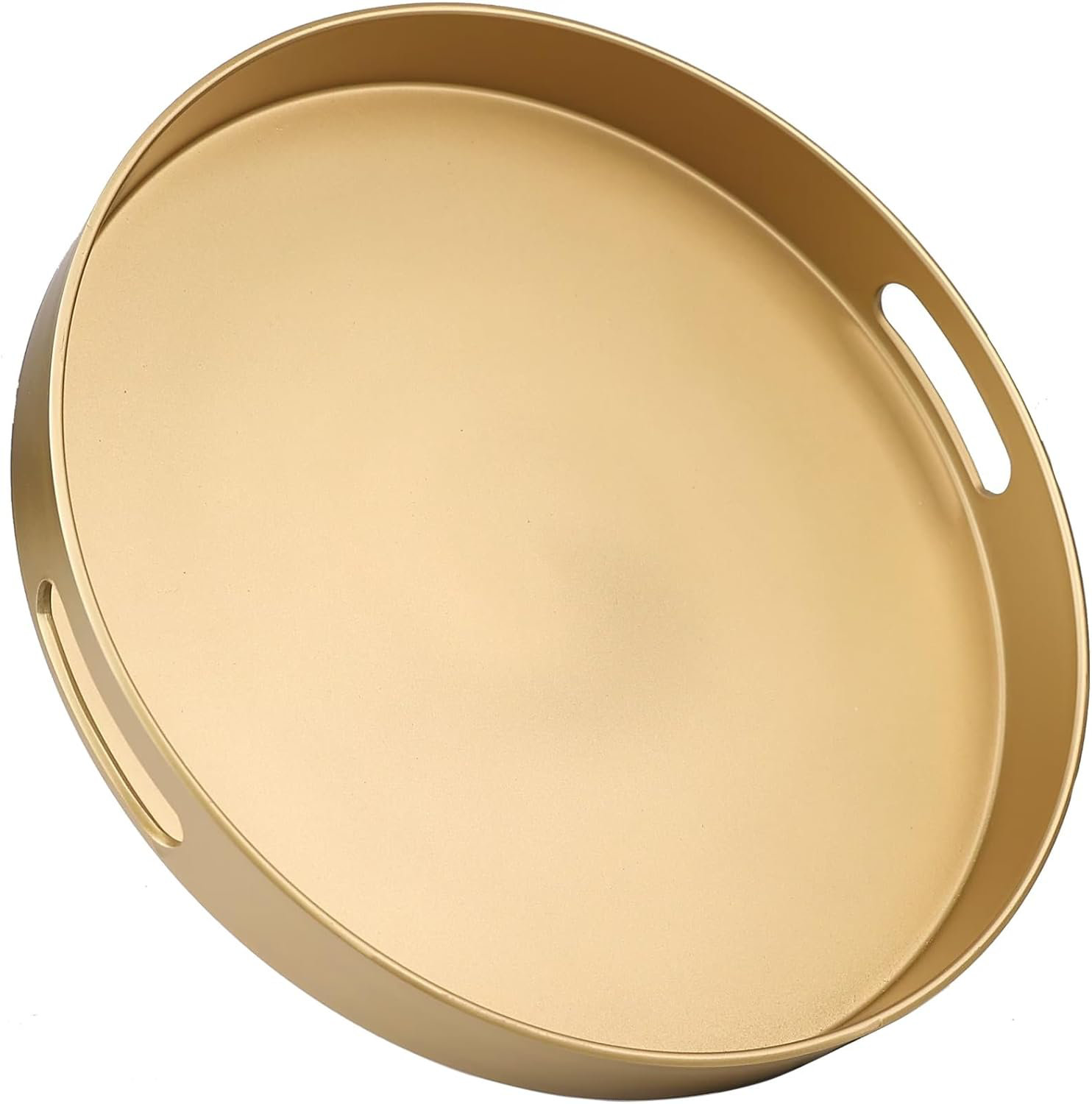 Everly Quinn Round Gold Decorative Serving Tray With Handles 13 ...