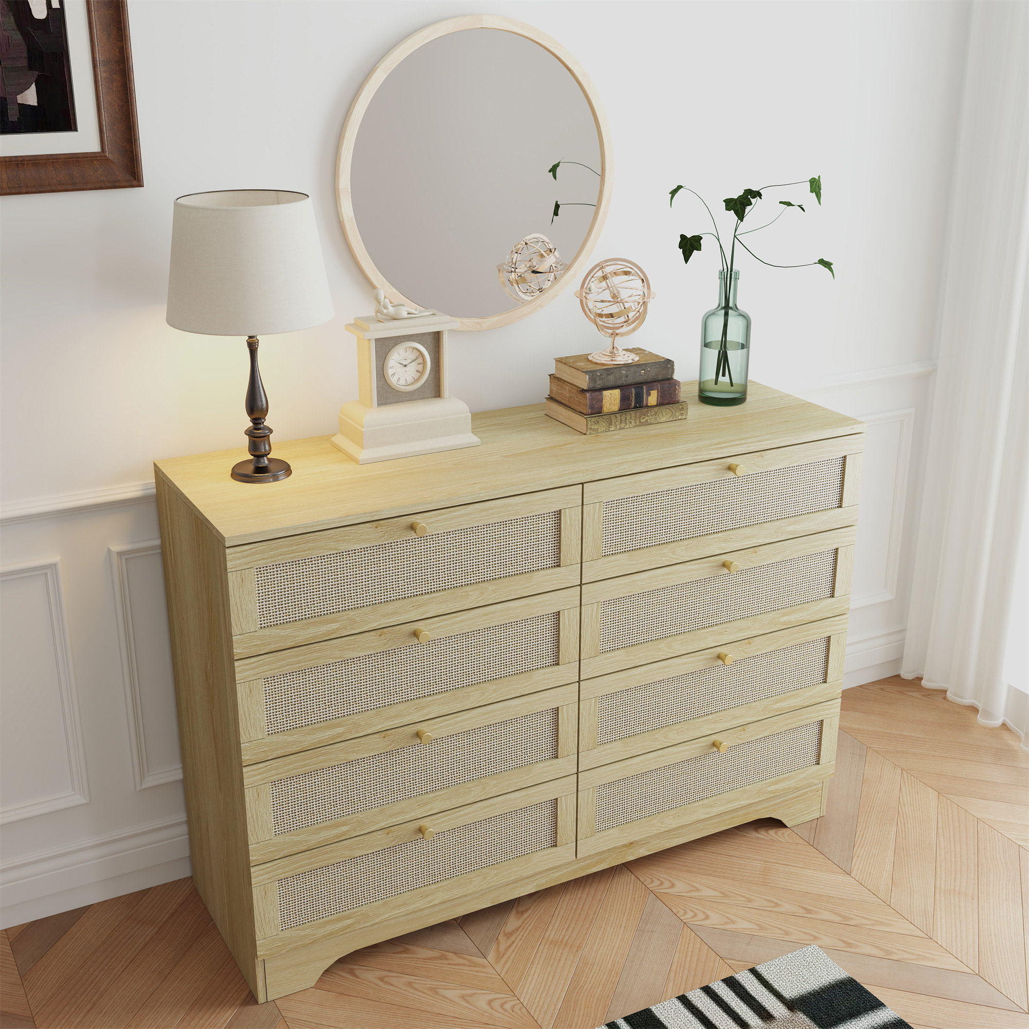 Dakota Fields Commode double 8 tiroirs, commode en rotin naturel pour ...