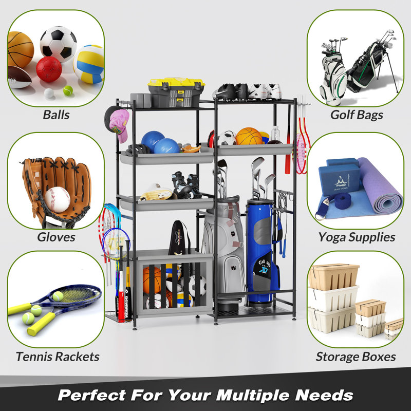 Arlmont & Co. Nalee Garage Sports Equipment Organizer, Large Sports ...