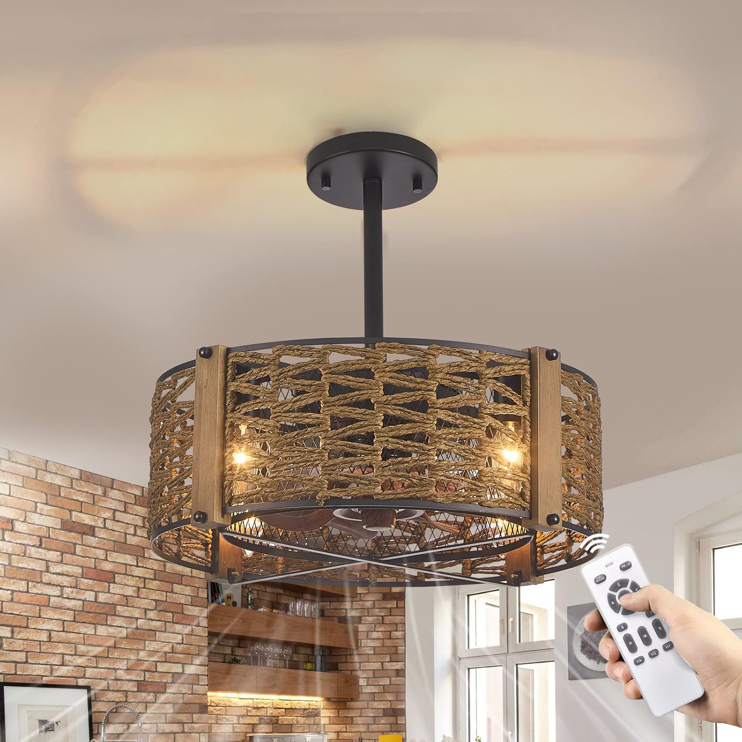 Gracie Oaks 16.5” Recessed Cage Ceiling Fan With Light, Farmhouse ...