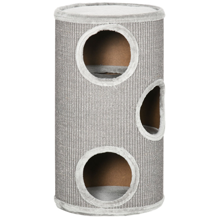 Pawhut Scratching barrel, play barrel for cats, cat tree with 3 caves ...