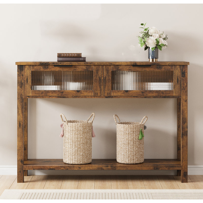 August Grove® Farmhouse Sofa Table , Console Table With Glass Drawers ...