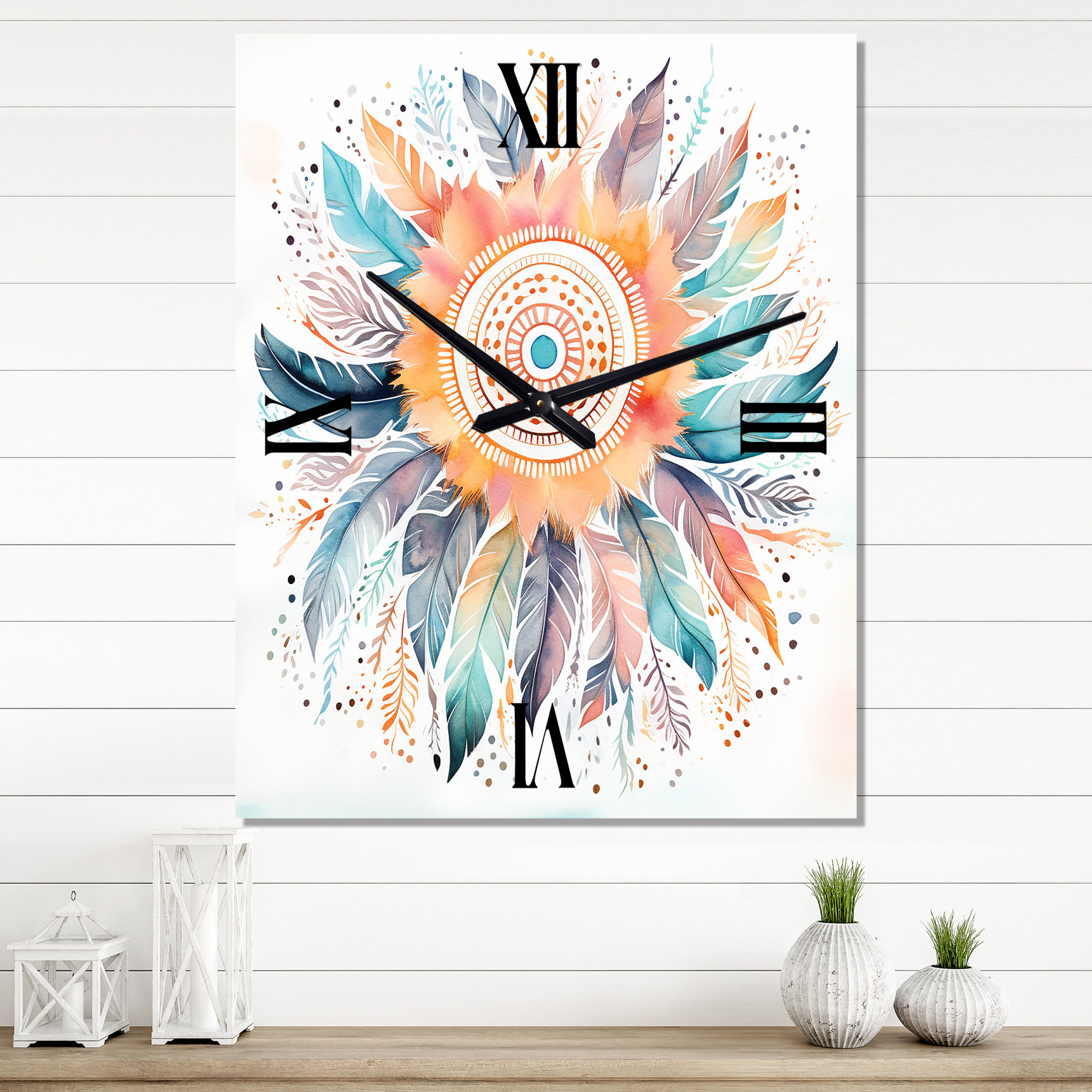 Design Art Pastel Boho Dreamcather - Dream Catcher Modern Wall Clock ...