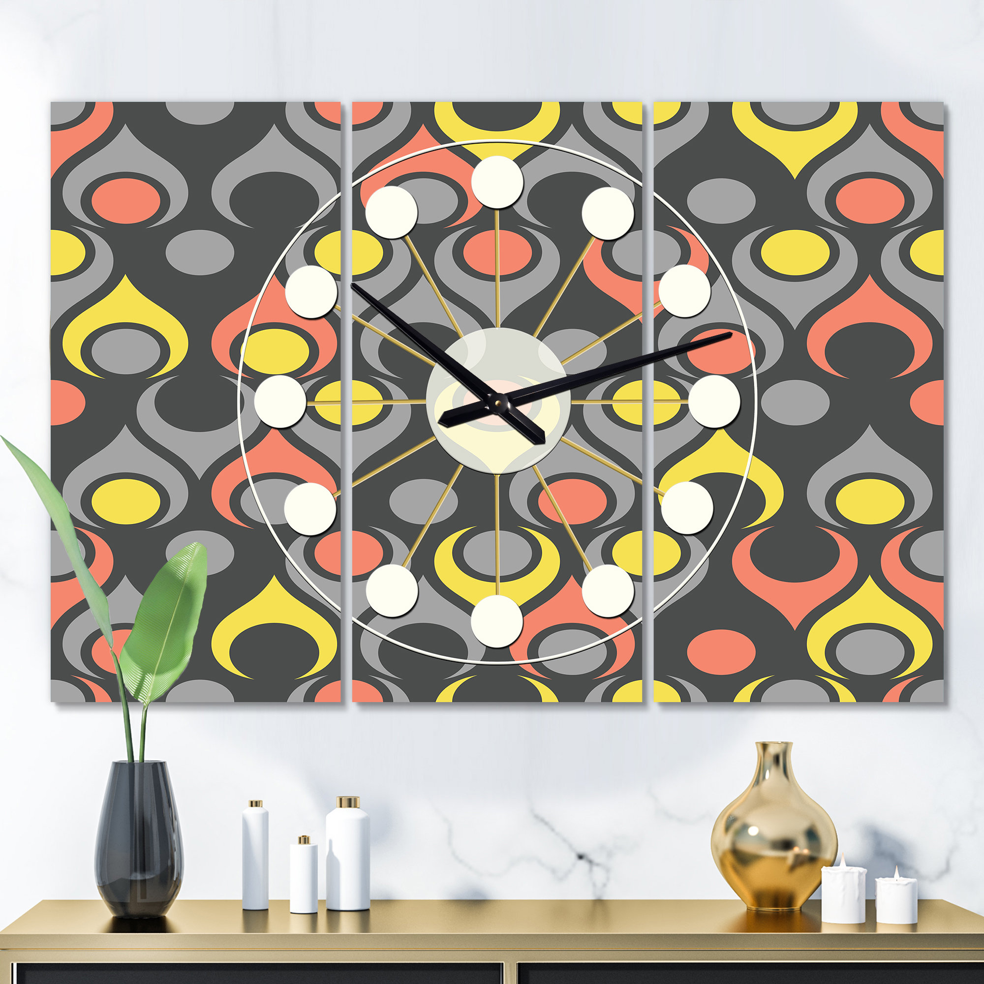 East Urban Home Oversized Retro Abstract Drops I Mid-Century Wall Clock ...