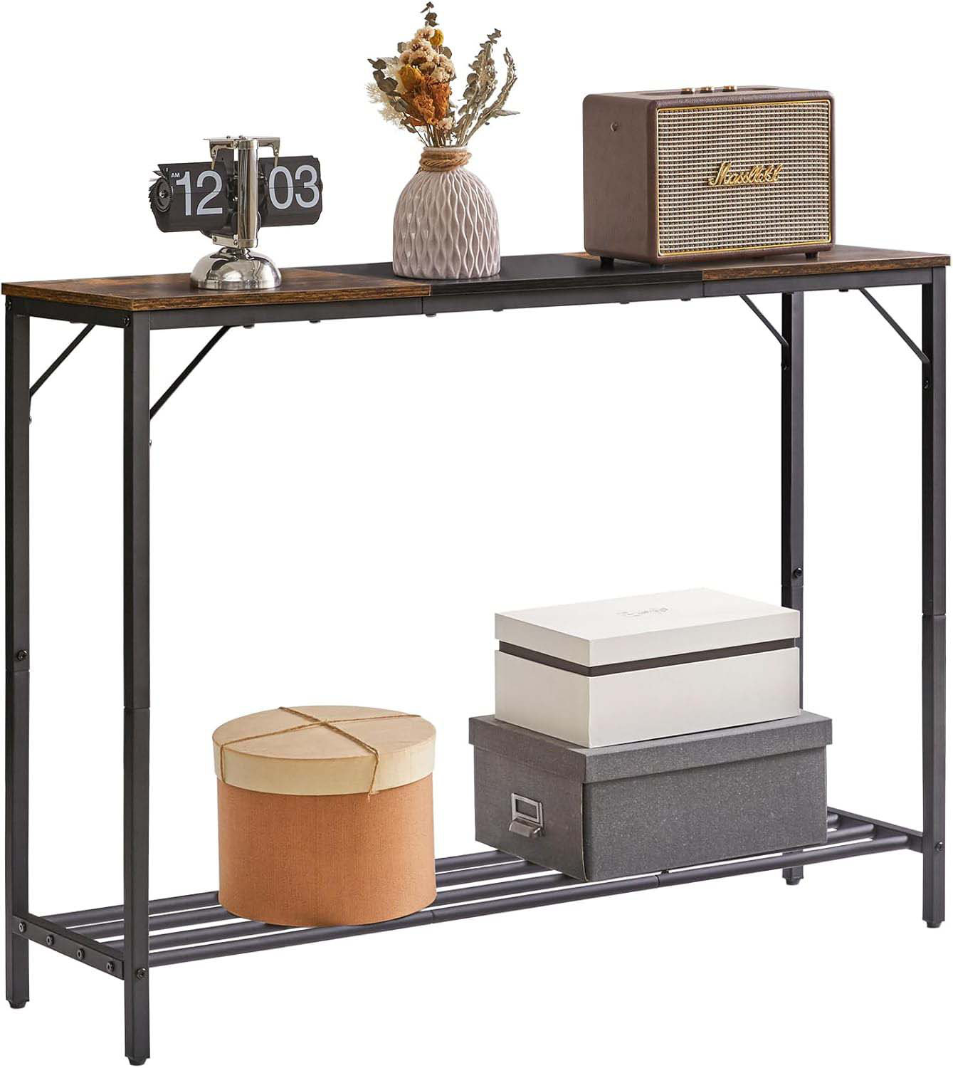 17 Stories Narrow Console Table, 42.1"L Industrial Entryway Table, 2 ...
