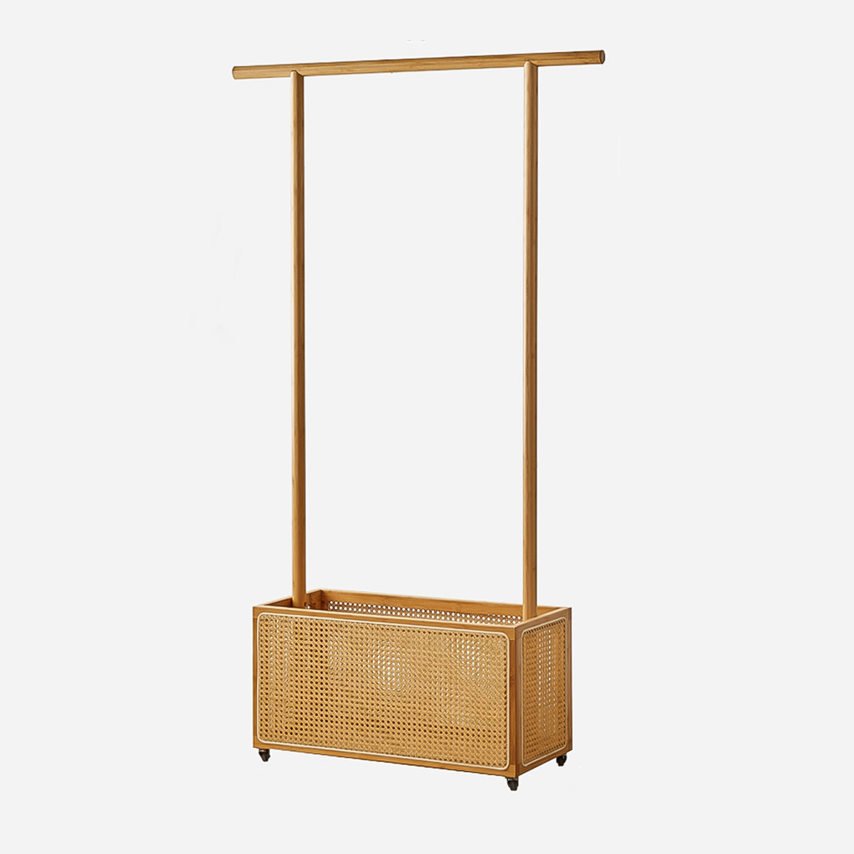 Recon Furniture Solid Wood Clothes Rack with Hand-woven Rattan Storage ...