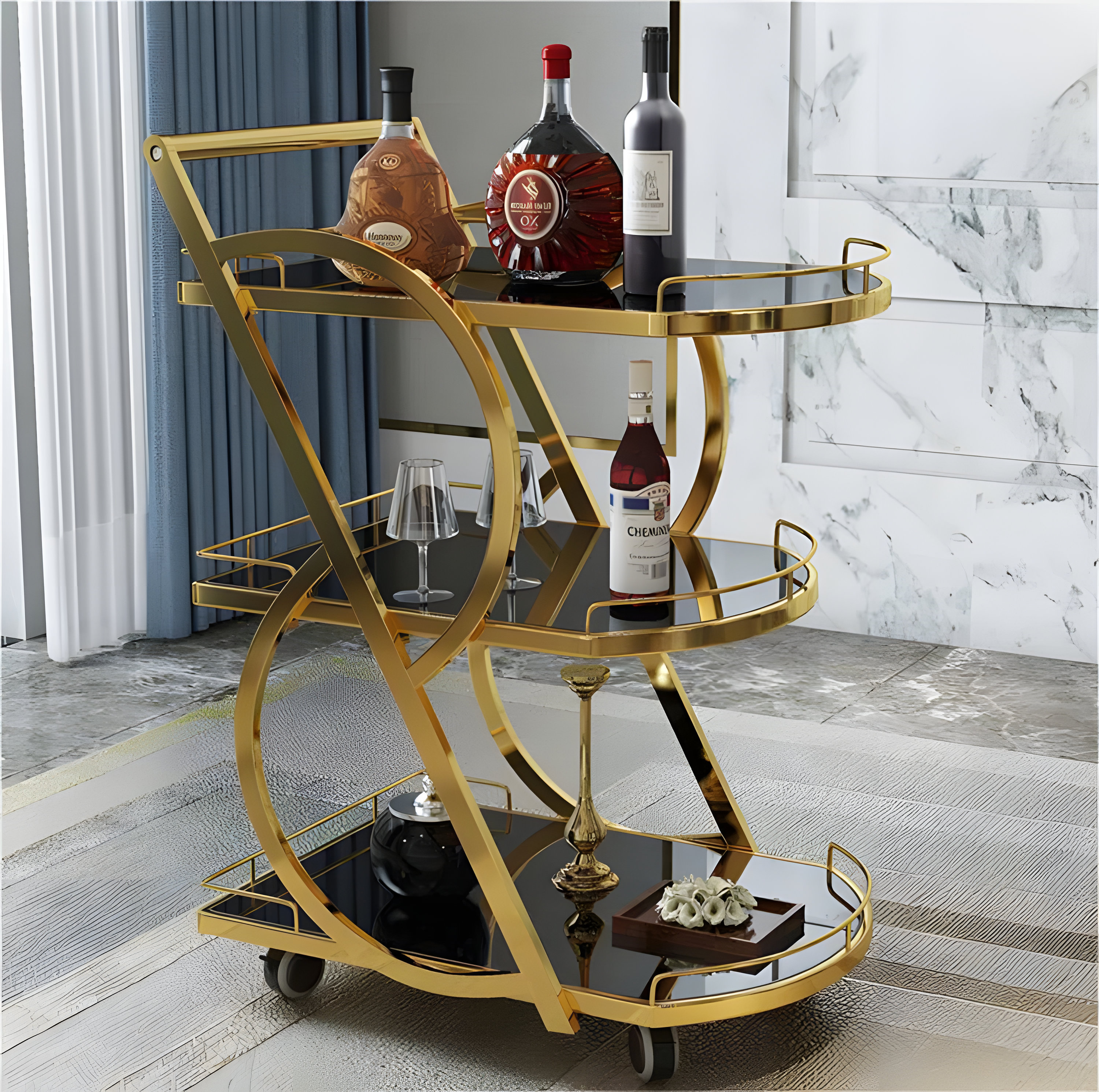 Everly Quinn Alexsey Modern Luxurious Dining Bar Cart Kitchen | Wayfair