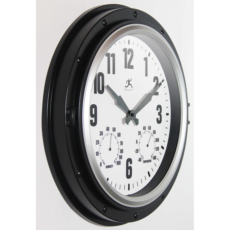 Infinity Instruments Outdoor Round Plastic Wall Clock 16 Inches - Black ...