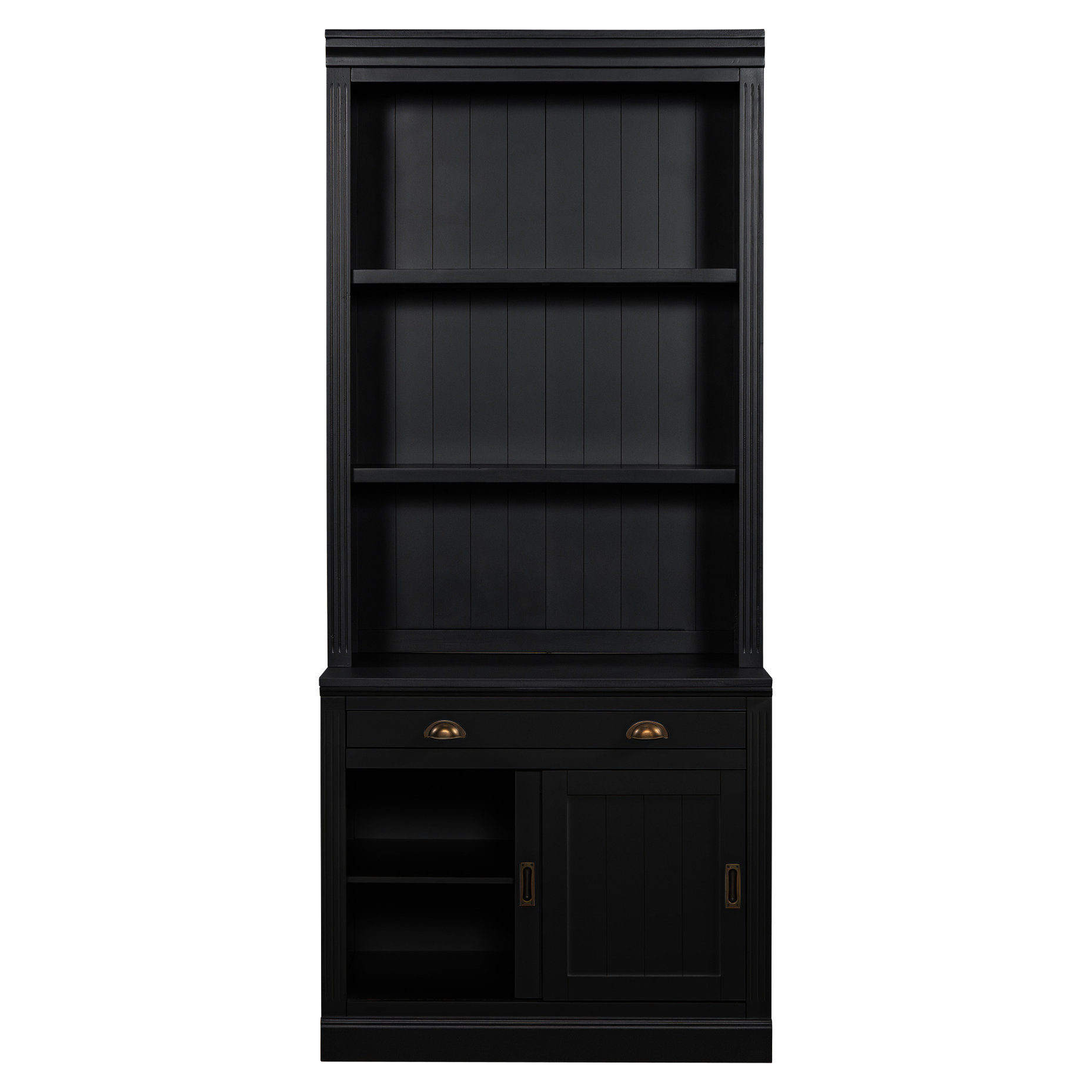 Inbox Zero 83.4"Tall Black Rectangle Modern Bookcase With Smooth ...