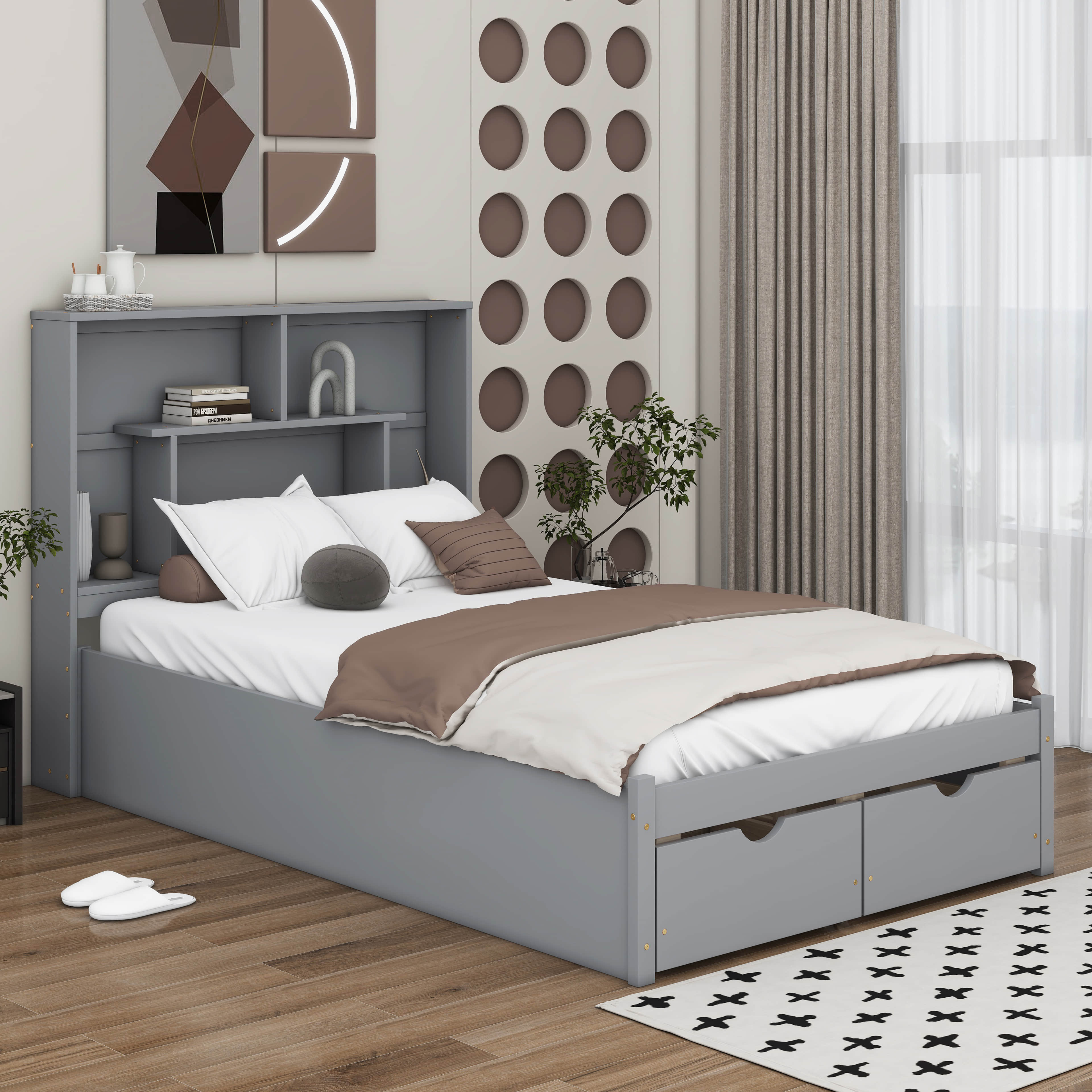 Lark Manor Verville Full Size Platform Bed with Storage Headboard and 2 ...