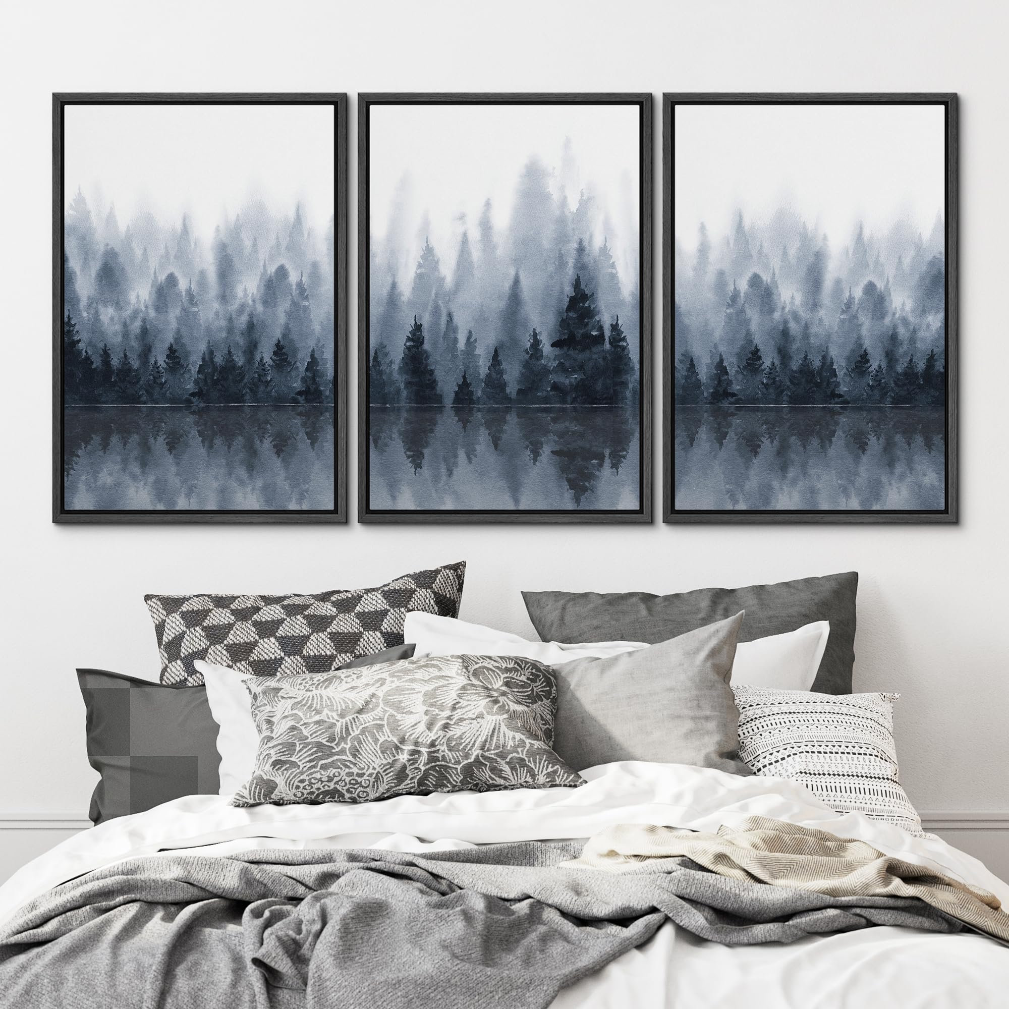 wall26 " Blue Forest Pine Tree Misty Fog Landscape Modern Art Boho ...