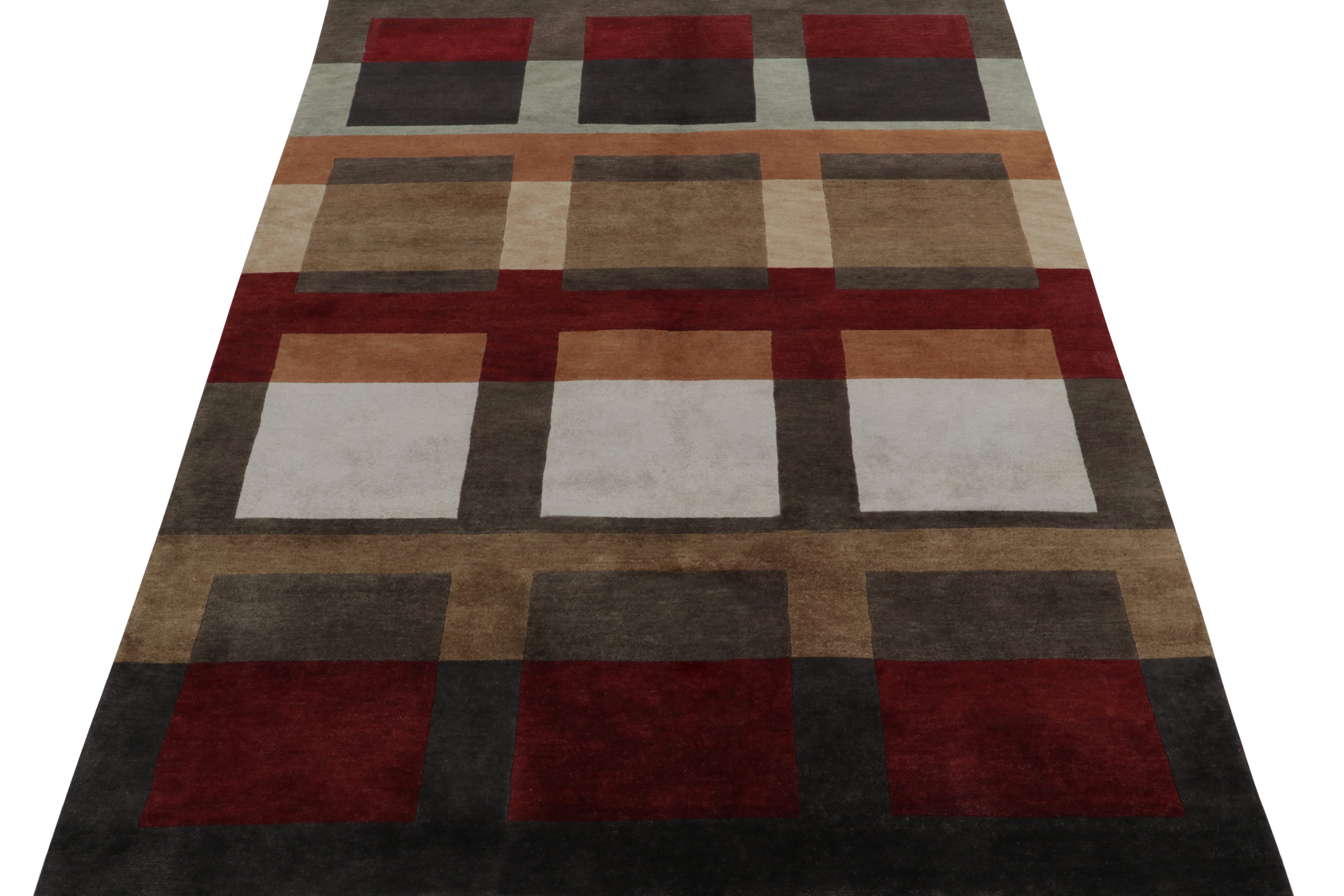 Rug & Kilim’S Cubist Deco Style Rug In Gray, Brown And Red Geometric ...