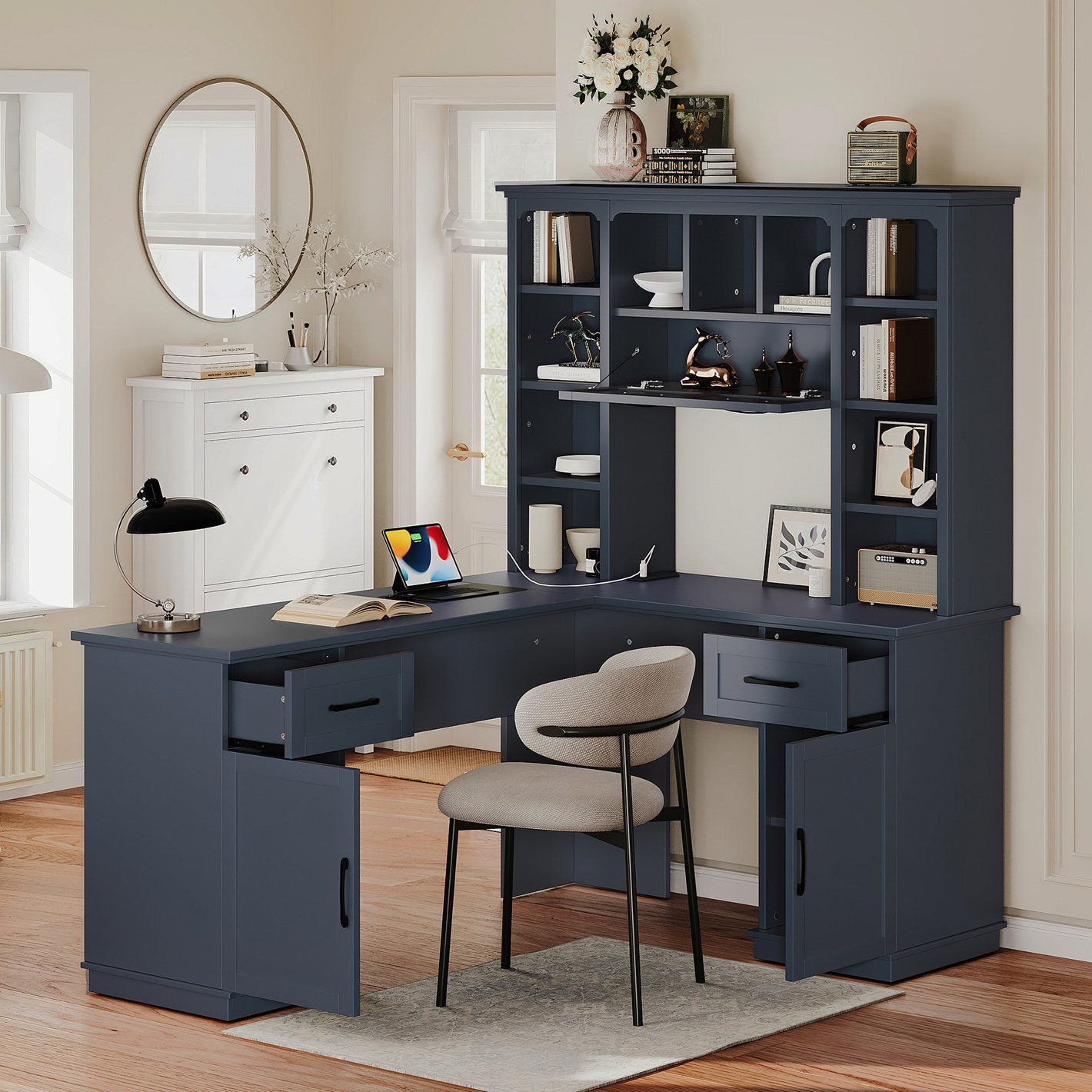 Brayden Studio® L-Shaped Computer Desk With 2 Cabinets And 2 Drawers ...