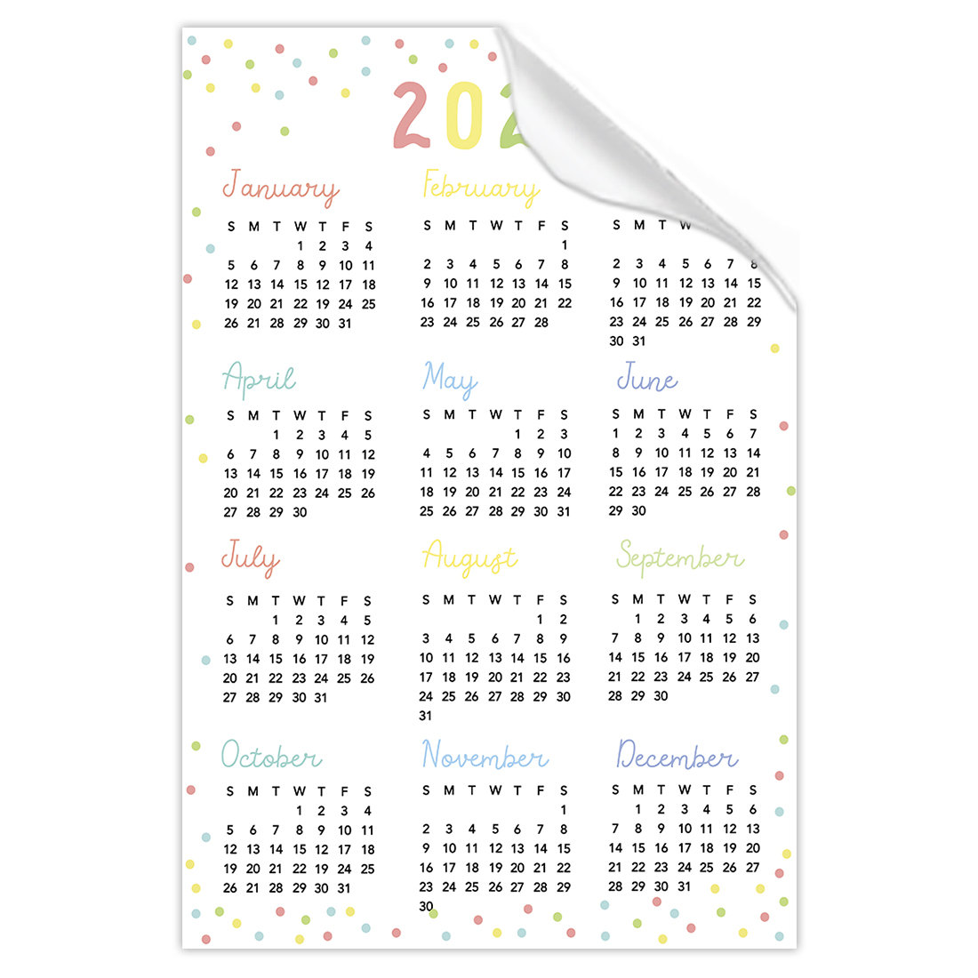 Wrought Studio Peel And Stick 2025 Pastel Rainbow Calendar For ...