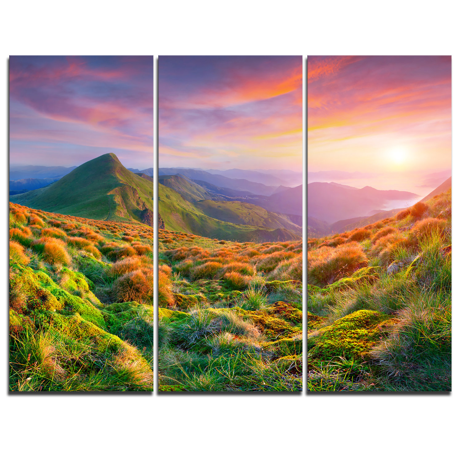 Design Art Pretty Colorful Sunset in Mountains - 3 Piece Graphic Art on ...