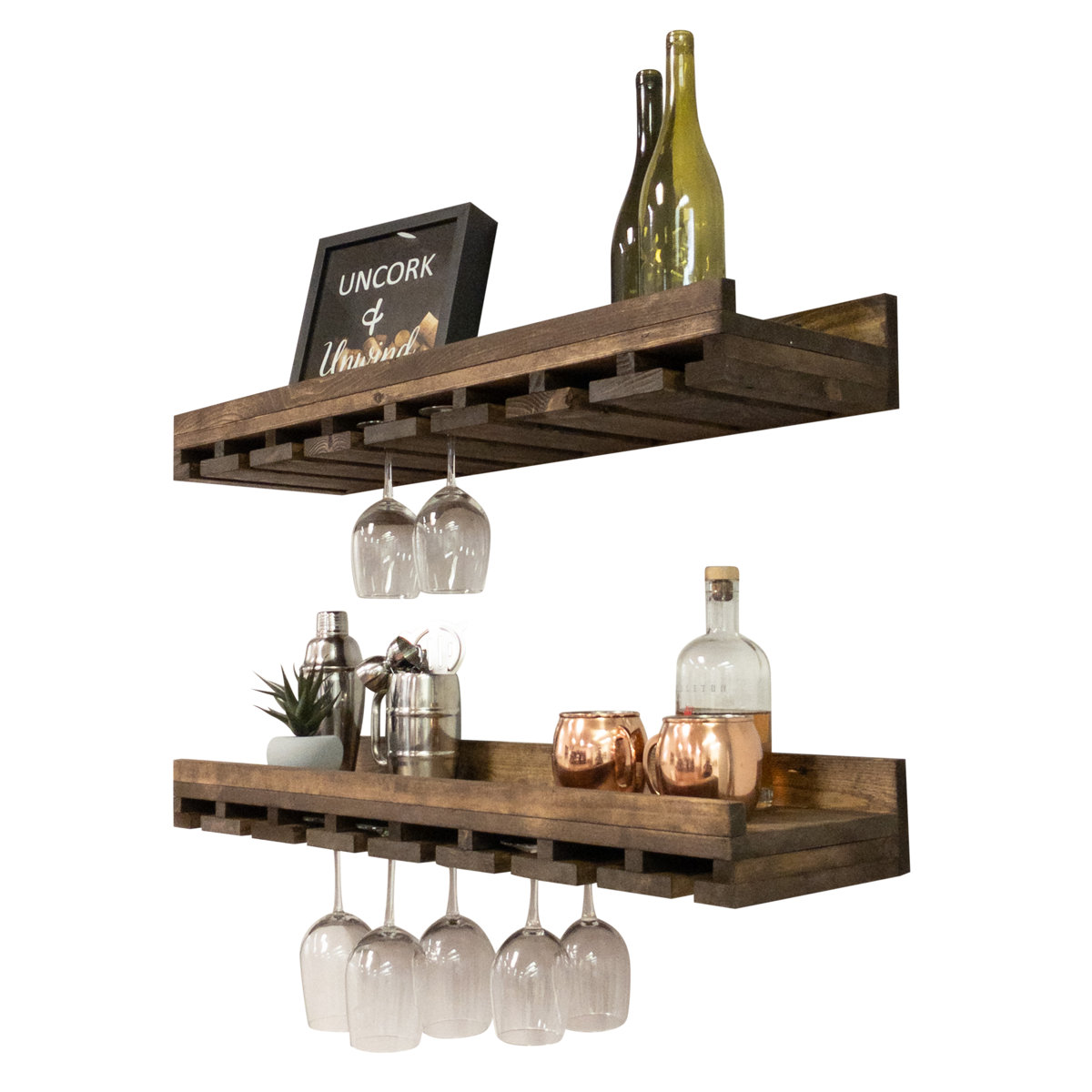 Union Rustic Barnsdall Solid Wood Wall Mounted Wine Glass Rack ...