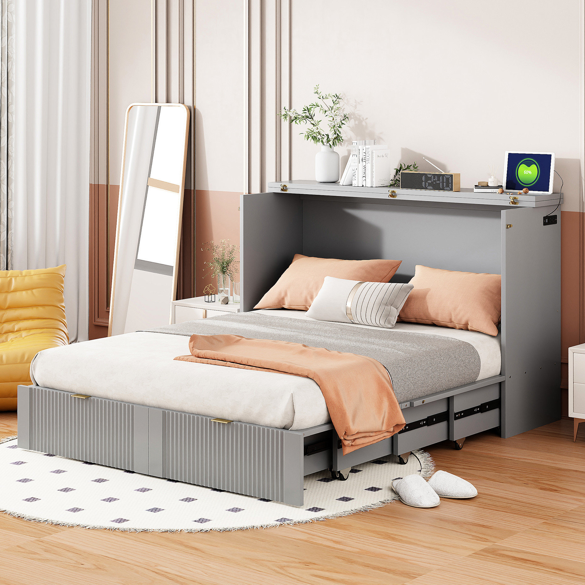 Latitude Run® Gray Bed With Drawer To Build Appealing Space Full Size ...