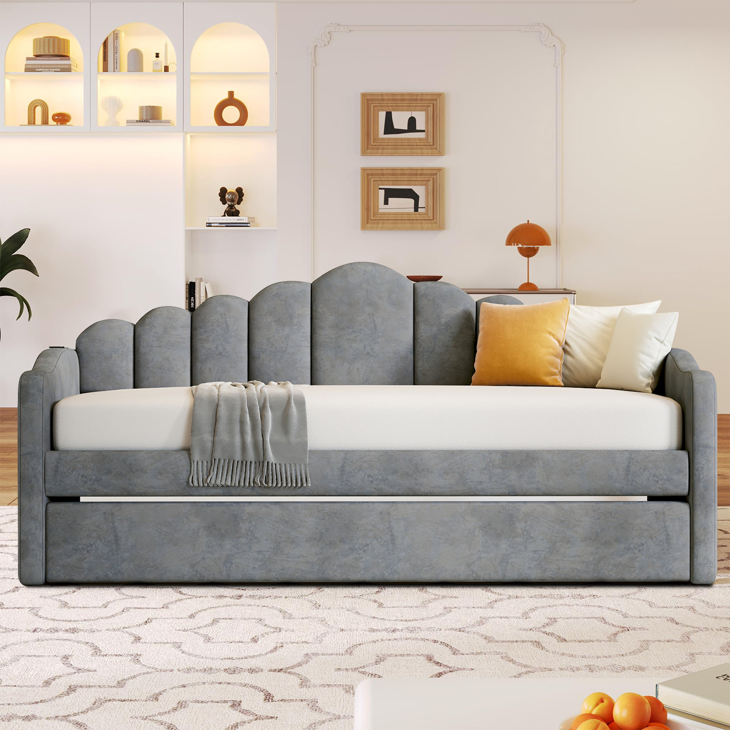 Latitude Run® Upholstered Daybed with Trundle and USB Charging Ports ...