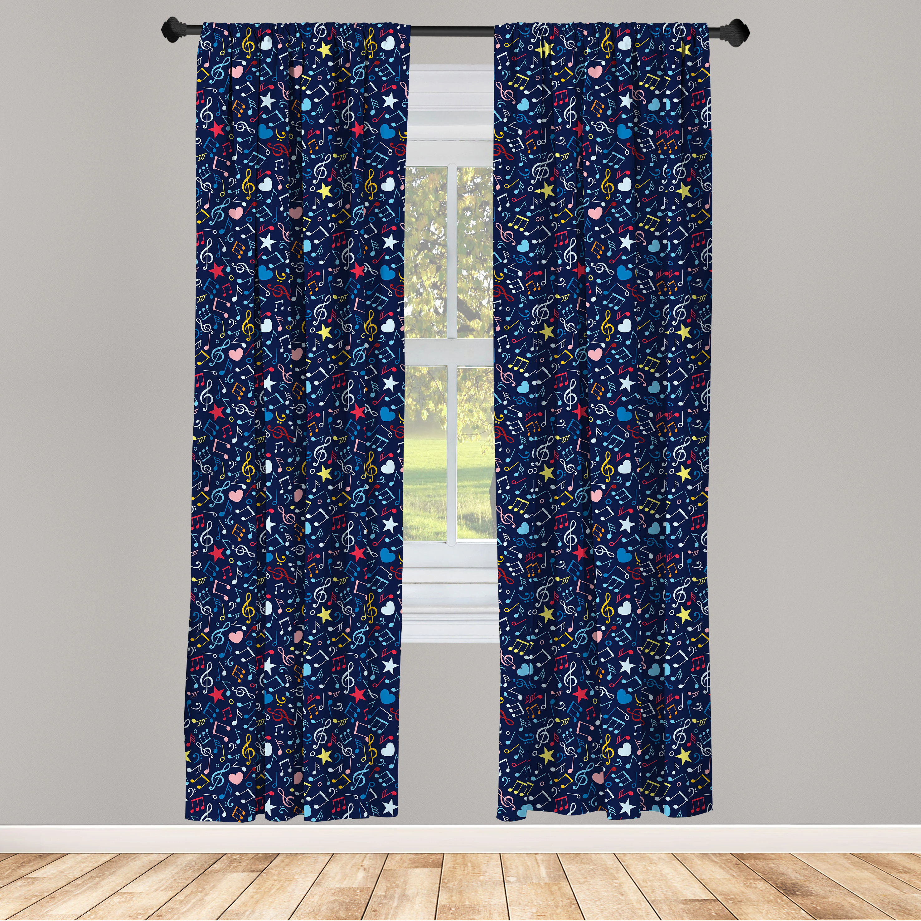 East Urban Home Music Curtains, Hearts Notes Stars Melodic Inspiration ...