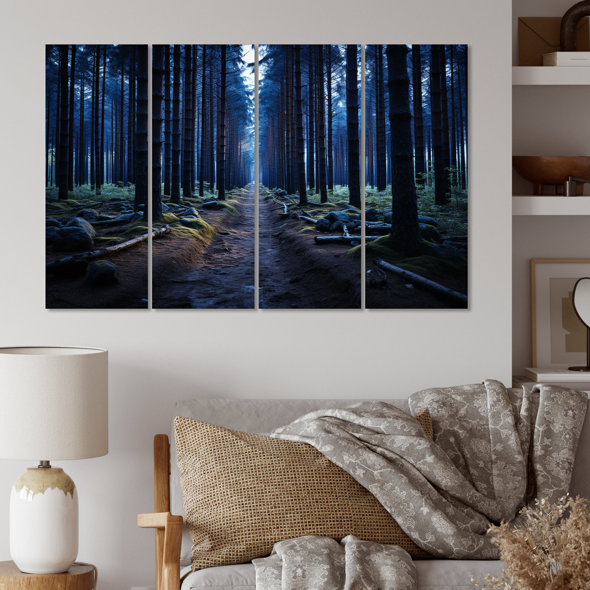 Design Art Blue Path To the Forest - Landscapes Metal Wall Art Set ...