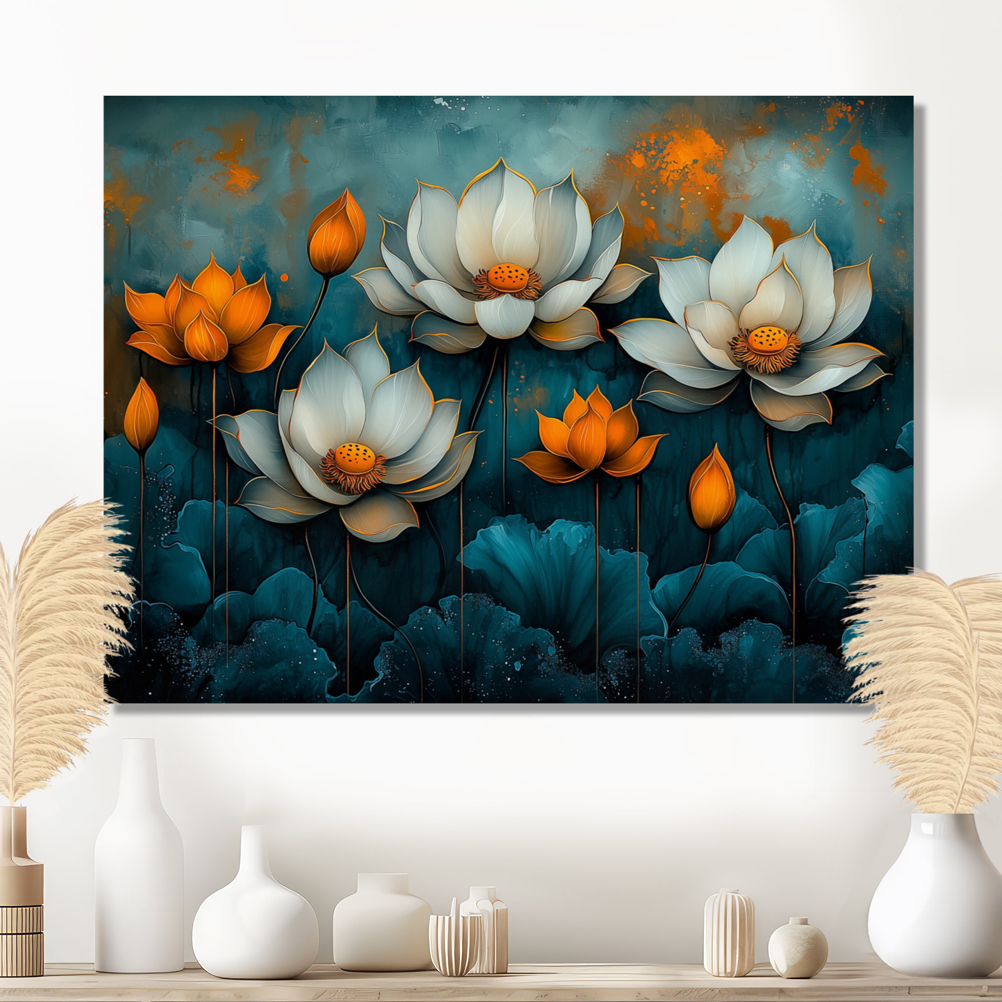 Latitude Run® White Orange Radiant Lotus - Lotus Metal Wall Art, Modern ...