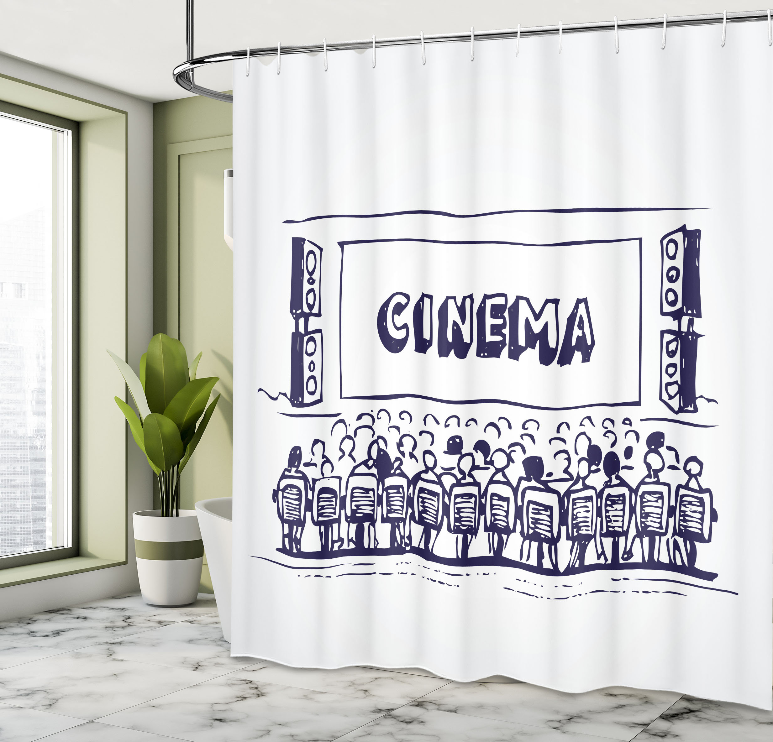 East Urban Home Movie Theater Shower Curtain Audience Cinema Navy Blue ...