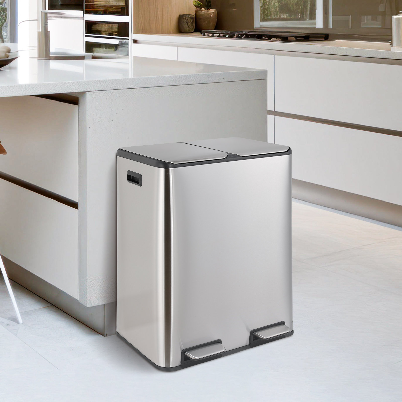 Pirecart 16 Gal Dual Kitchen Trash Can, Stainless Steel Garbage Bin ...