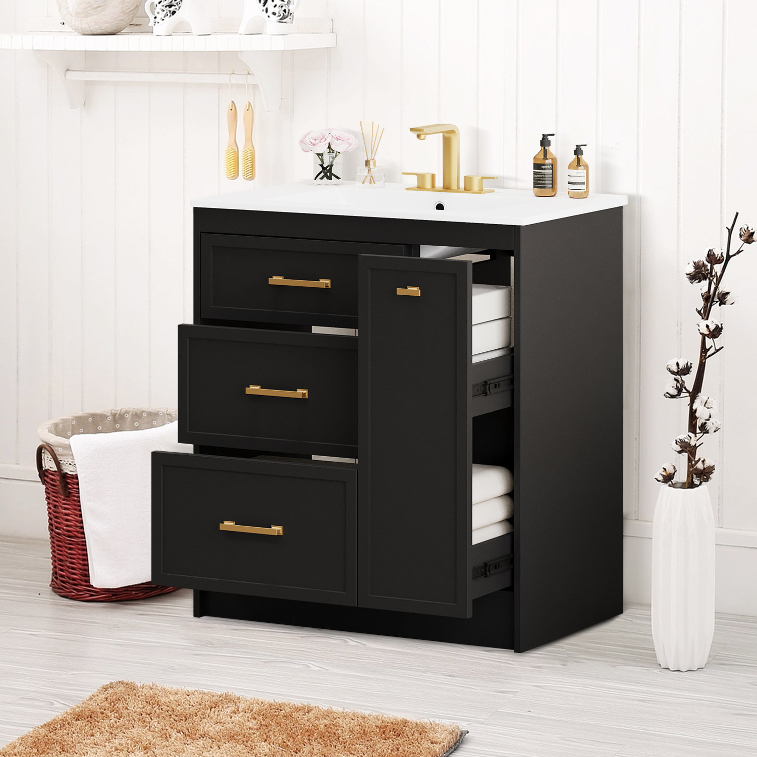 Interbath Bathroom Vanity Set,floor Standing,with Three Drawers,perfect For Small Bathrooms ...