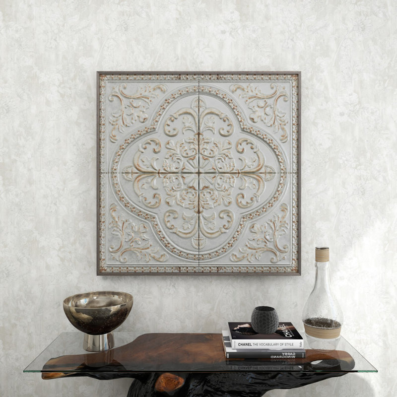 Bungalow Rose Metal Scroll Gray Wall Decor with Embossed Details ...