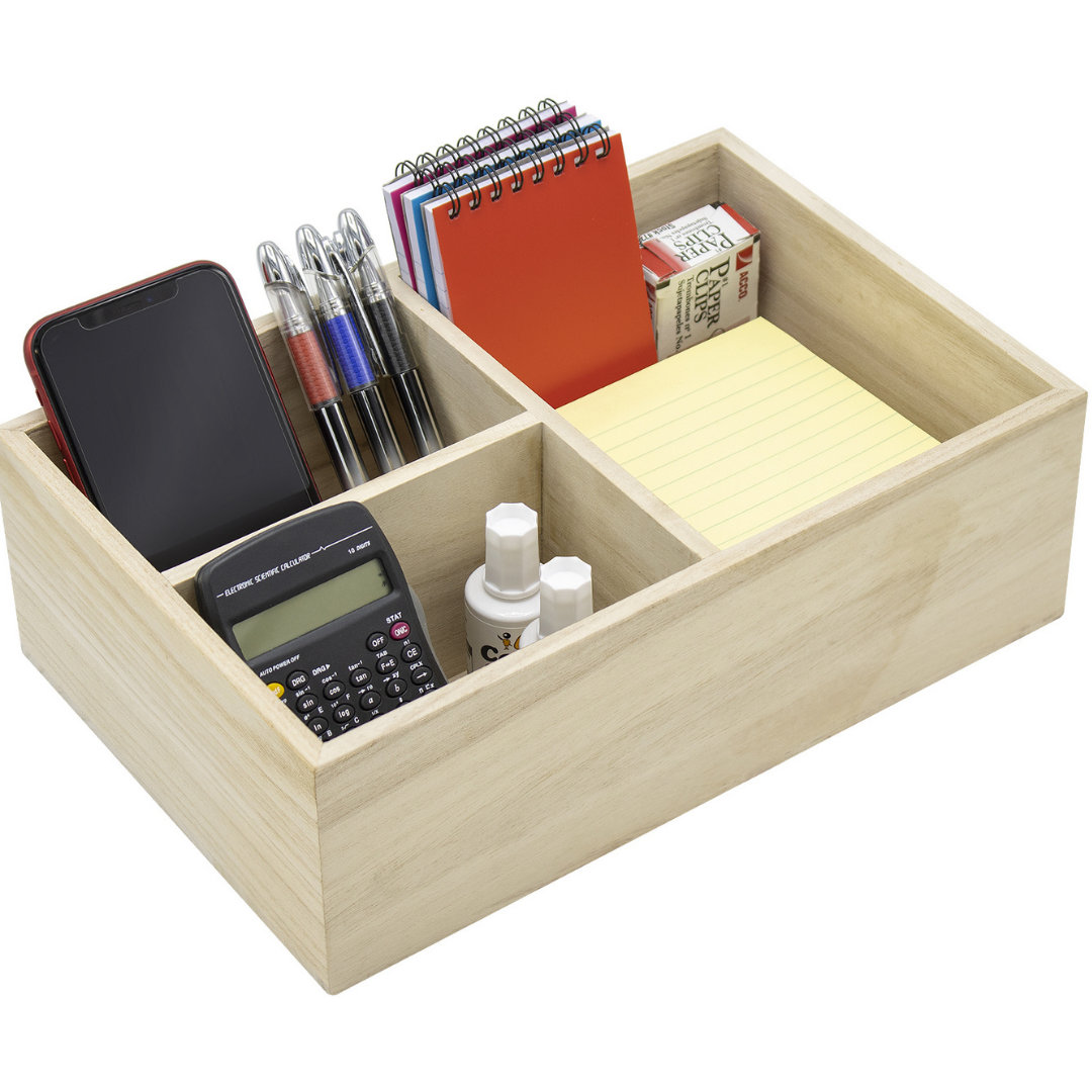 Sorbus Unfinished Wood 3 Compartment Organizer Box Desk Organizer Tray ...
