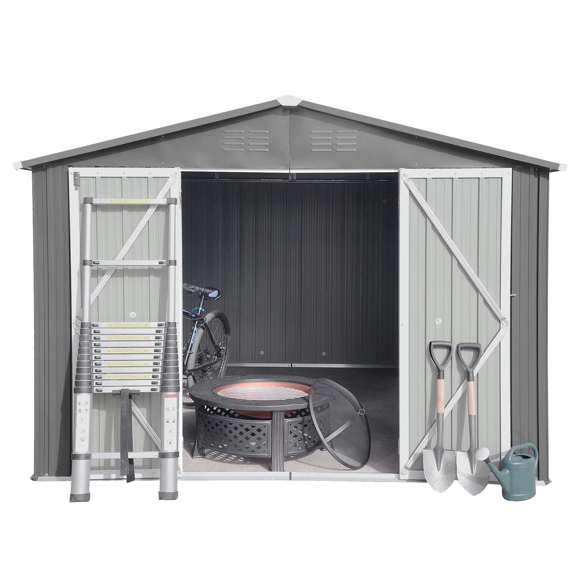 Crafted Palm Metal Garden Shed Grey - Secure With Heavy-Duty Padlock ...