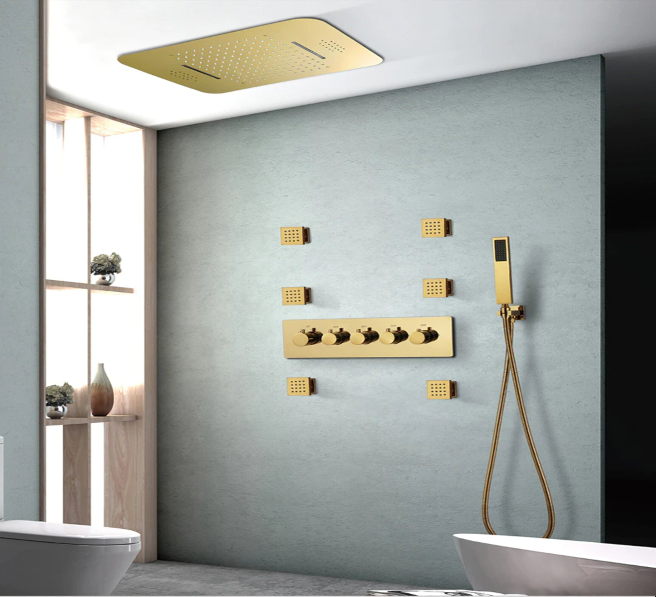Sani Canada Ensemble de système de douche thermostatique complet 5 lumières à DEL Gold Spa ...