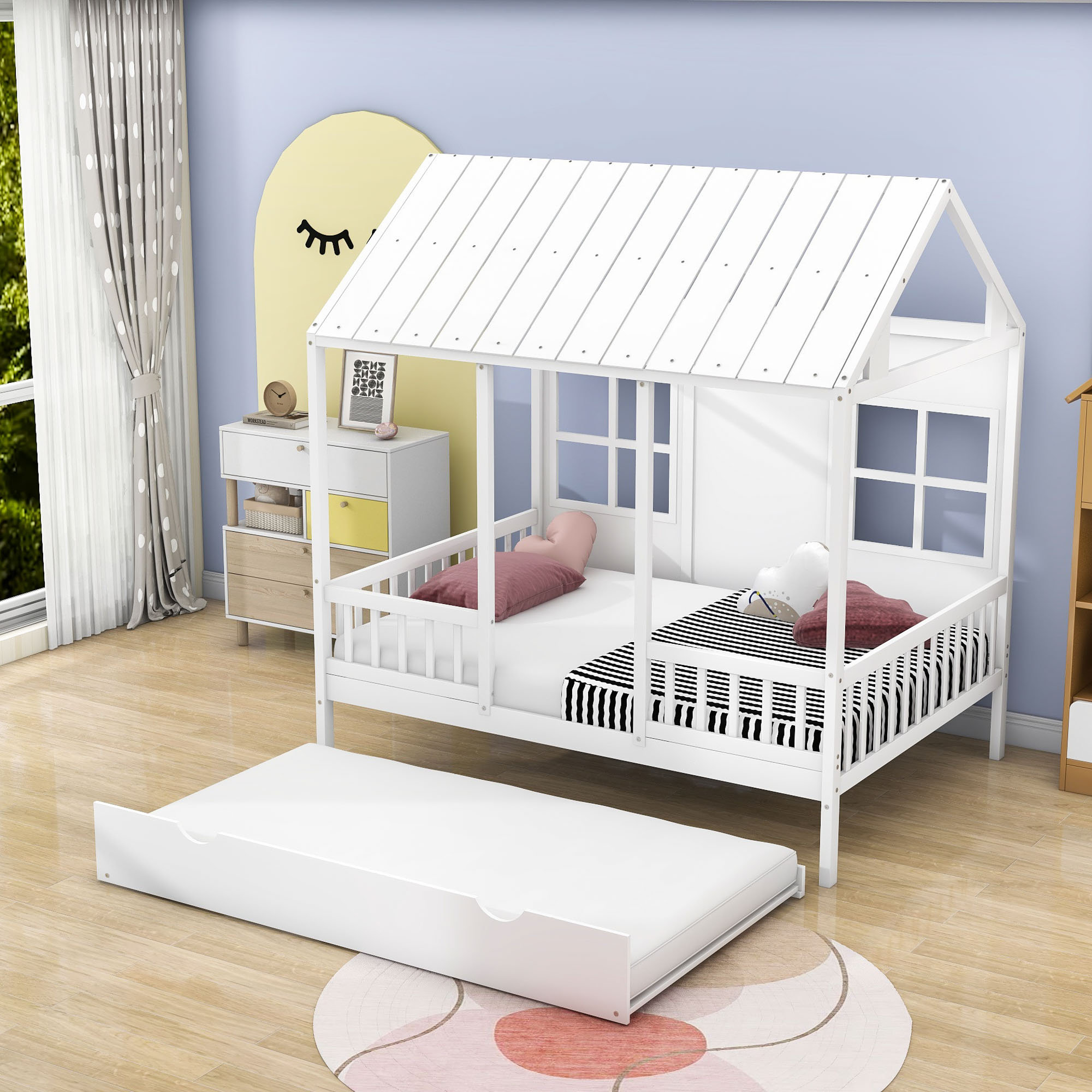 Harper Orchard Gundi Full Wood House Bed With Twin Trundle | Wayfair