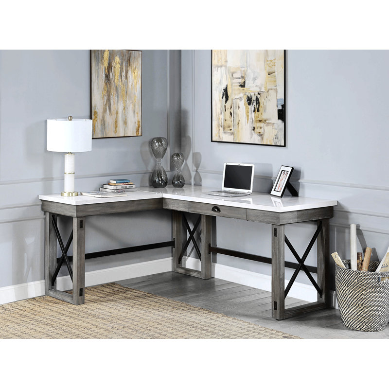 Gracie Oaks Hendrieth Marble Top Weathered Gray Finish Writing Desk ...