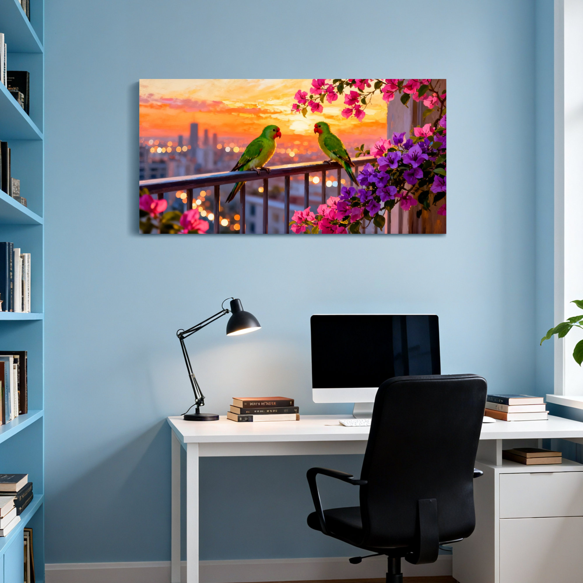 Mercer41 Animals Parrots On Balcony With Flowers And Sunset | Wayfair