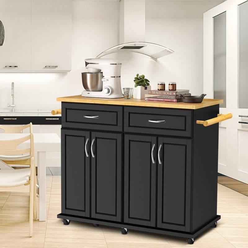 Red Barrel Studio® Aariona Kitchen Island Cart on Wheels with Cabinet ...
